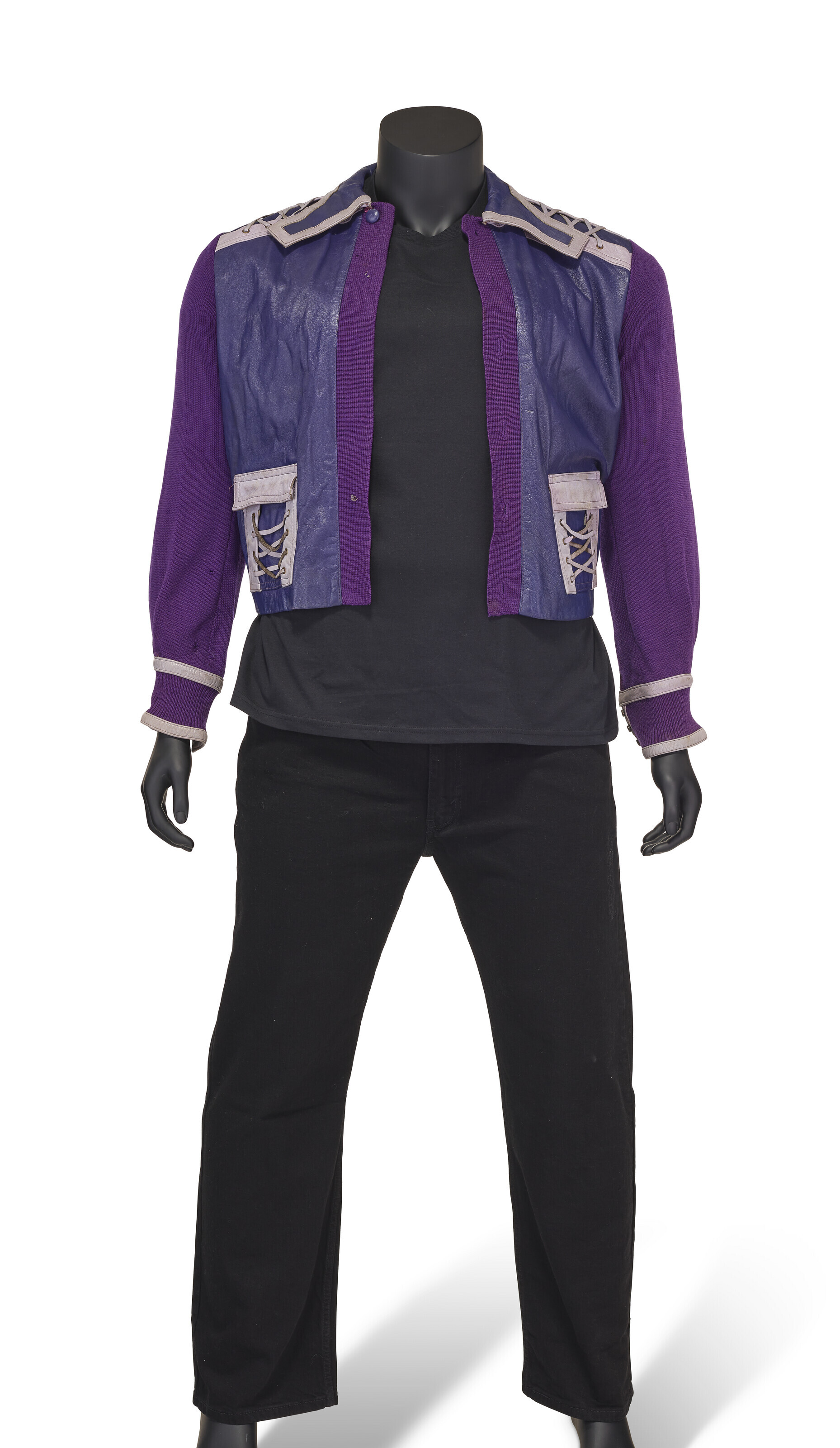 PURPLE SWEATER WITH LEATHER FRONT PANELS, 1970S, | Christie’s