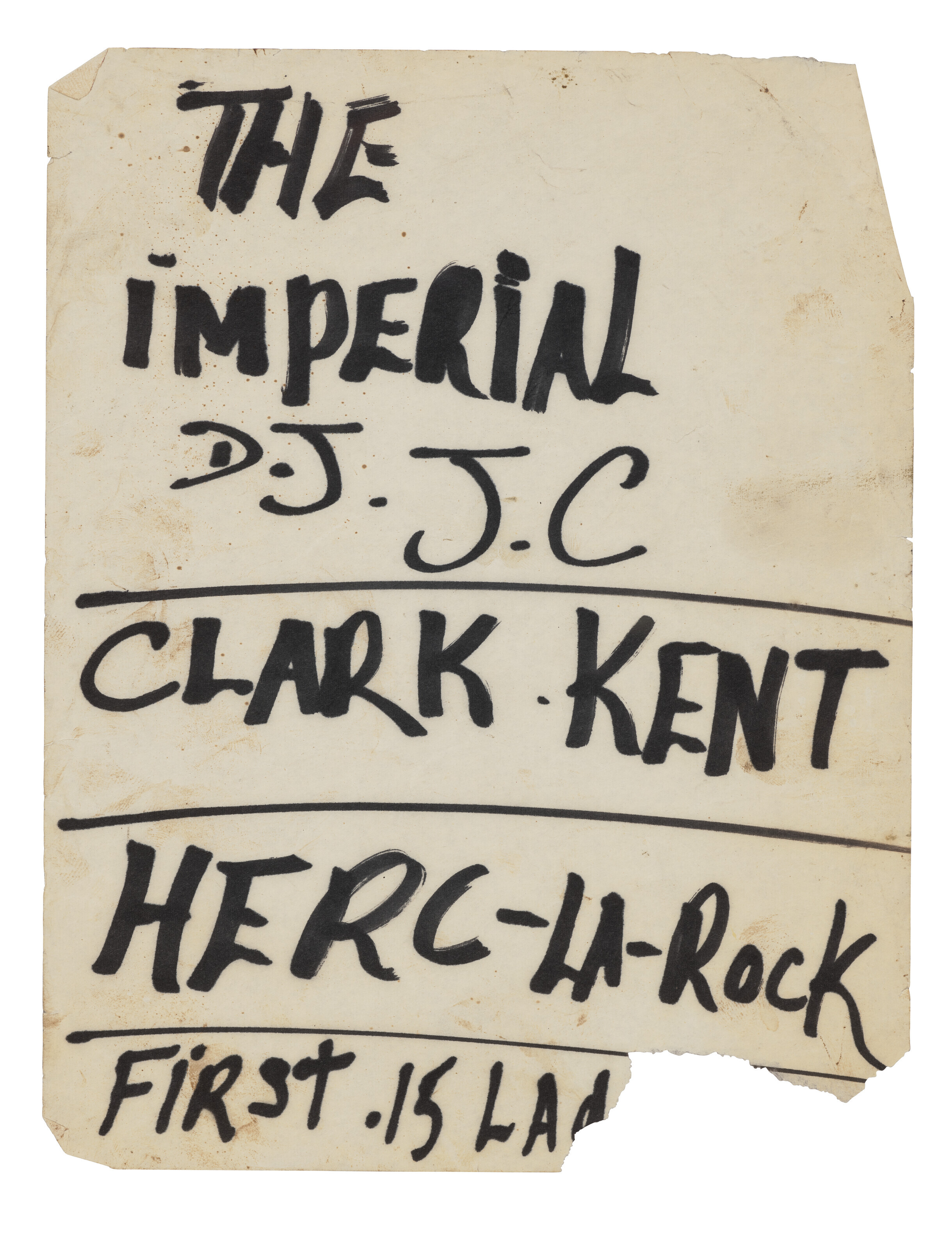 THE IMPERIAL DJ JC, CLARK KENT, AND HERC-LA-ROCK EARLY HIP HOP FLYER, | Christie’s
