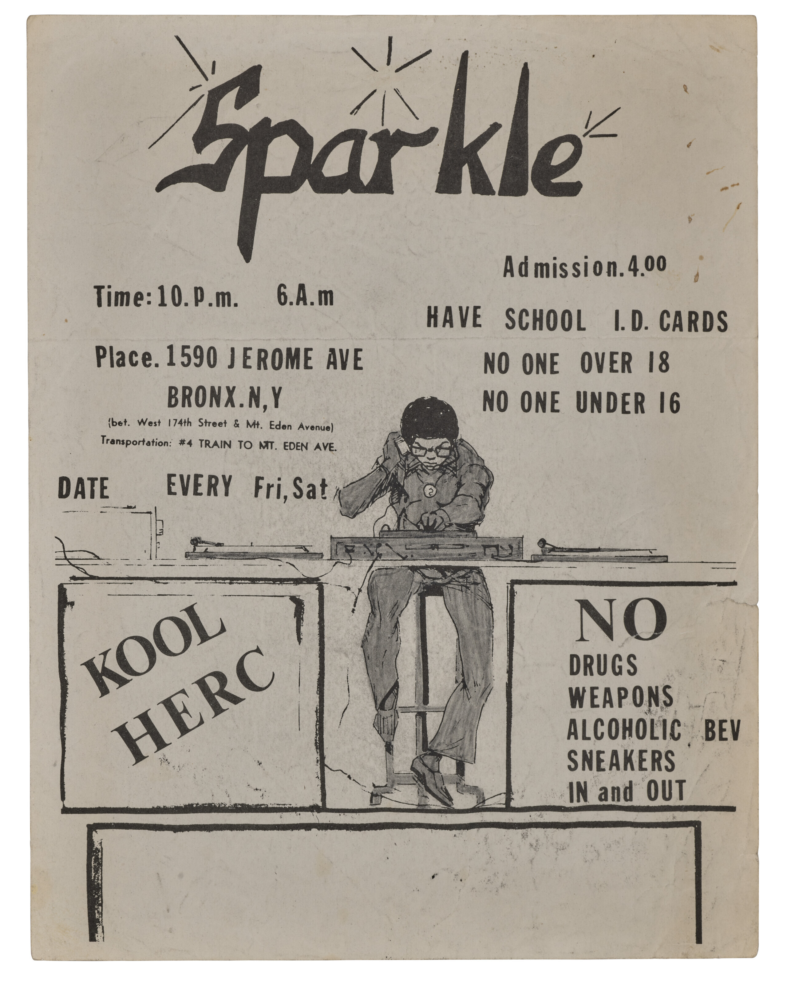 A FLYER FOR DJ KOOL HERC AT SPARKLE, 1977/1978, DJ KOOL HERC, [1977 ...