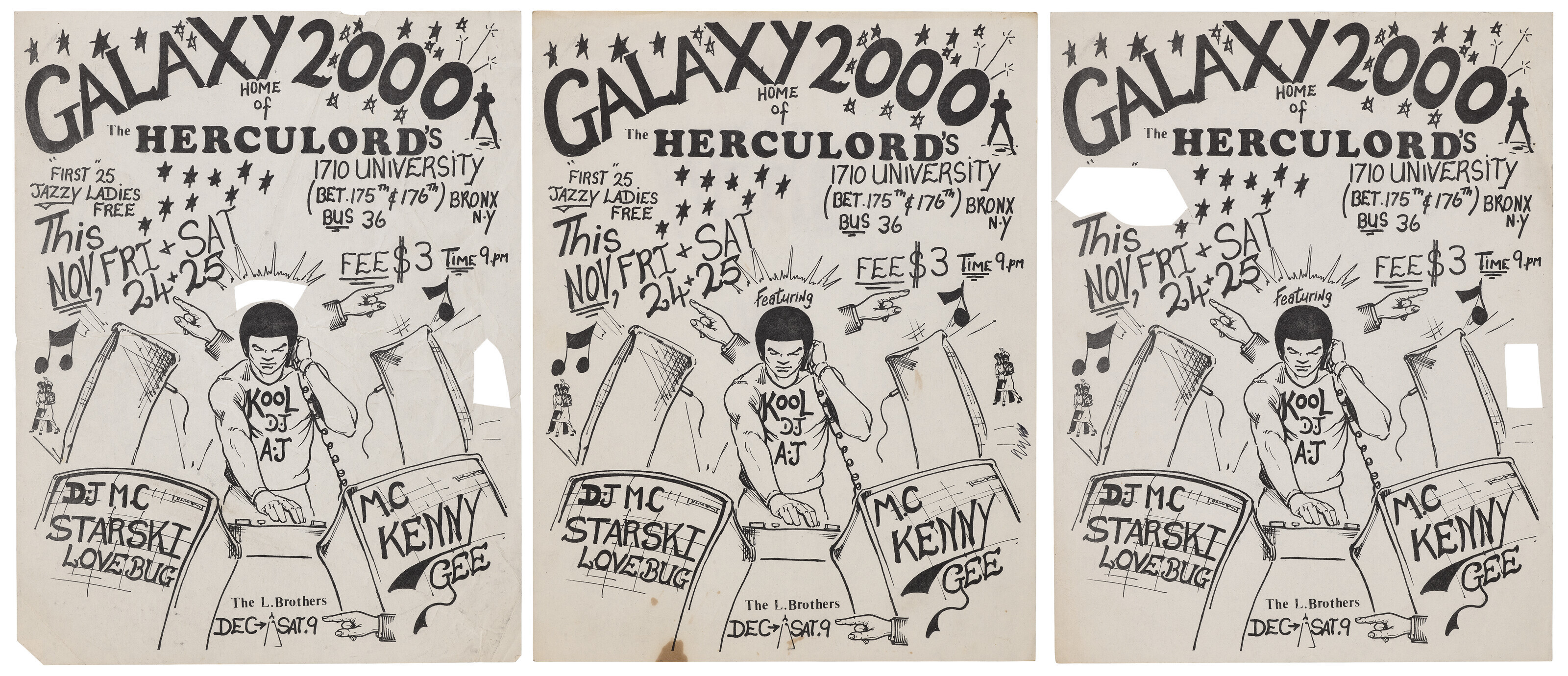 THREE FLYERS FOR DJ KOOL HERC AND THE HERCULORDS AT GALAXY 2000 AND ...