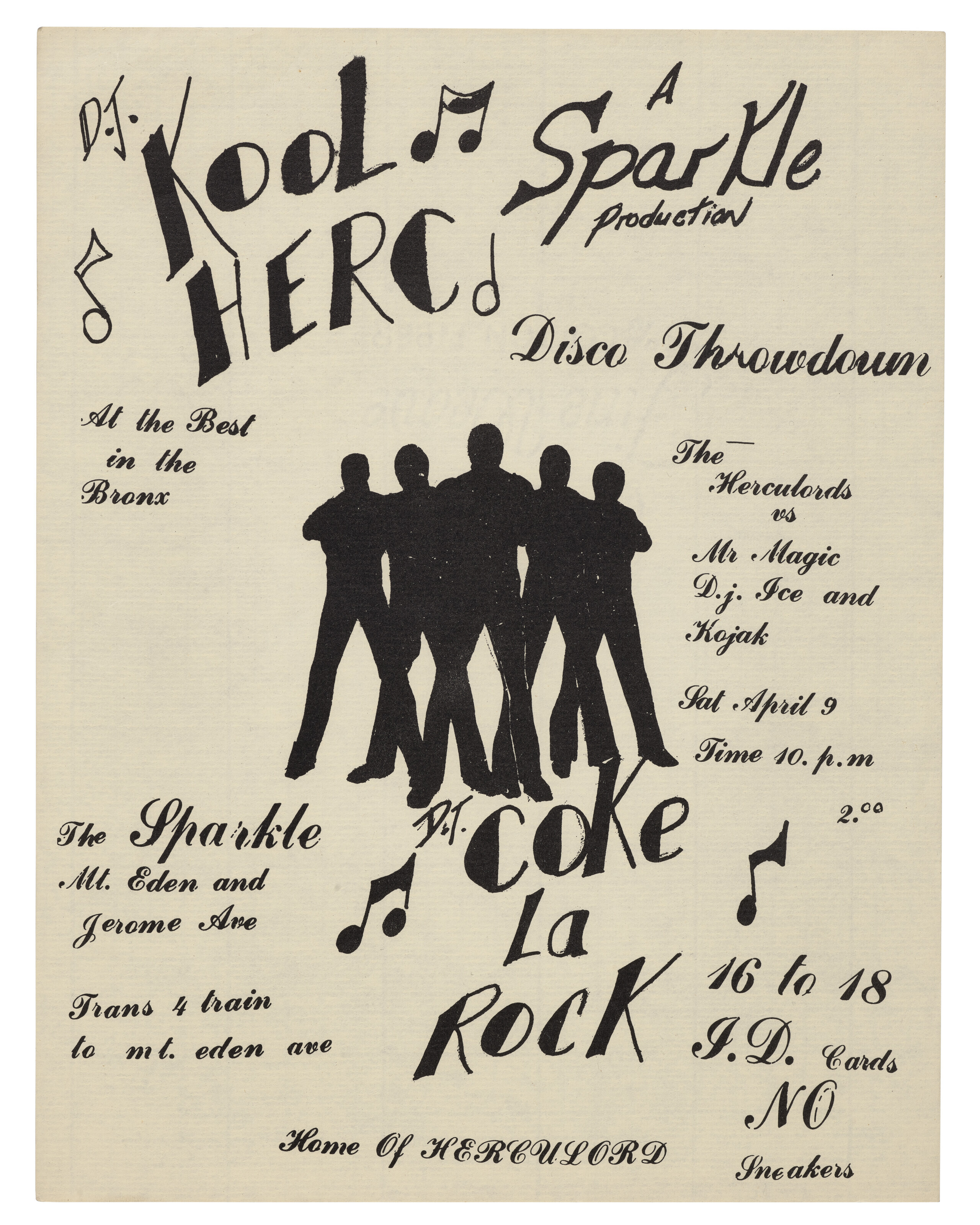 A SPARKLE PRODUCTION FLYER FEATURING THE HERCULORDS, DJ KOOL HERC, 1977 ...