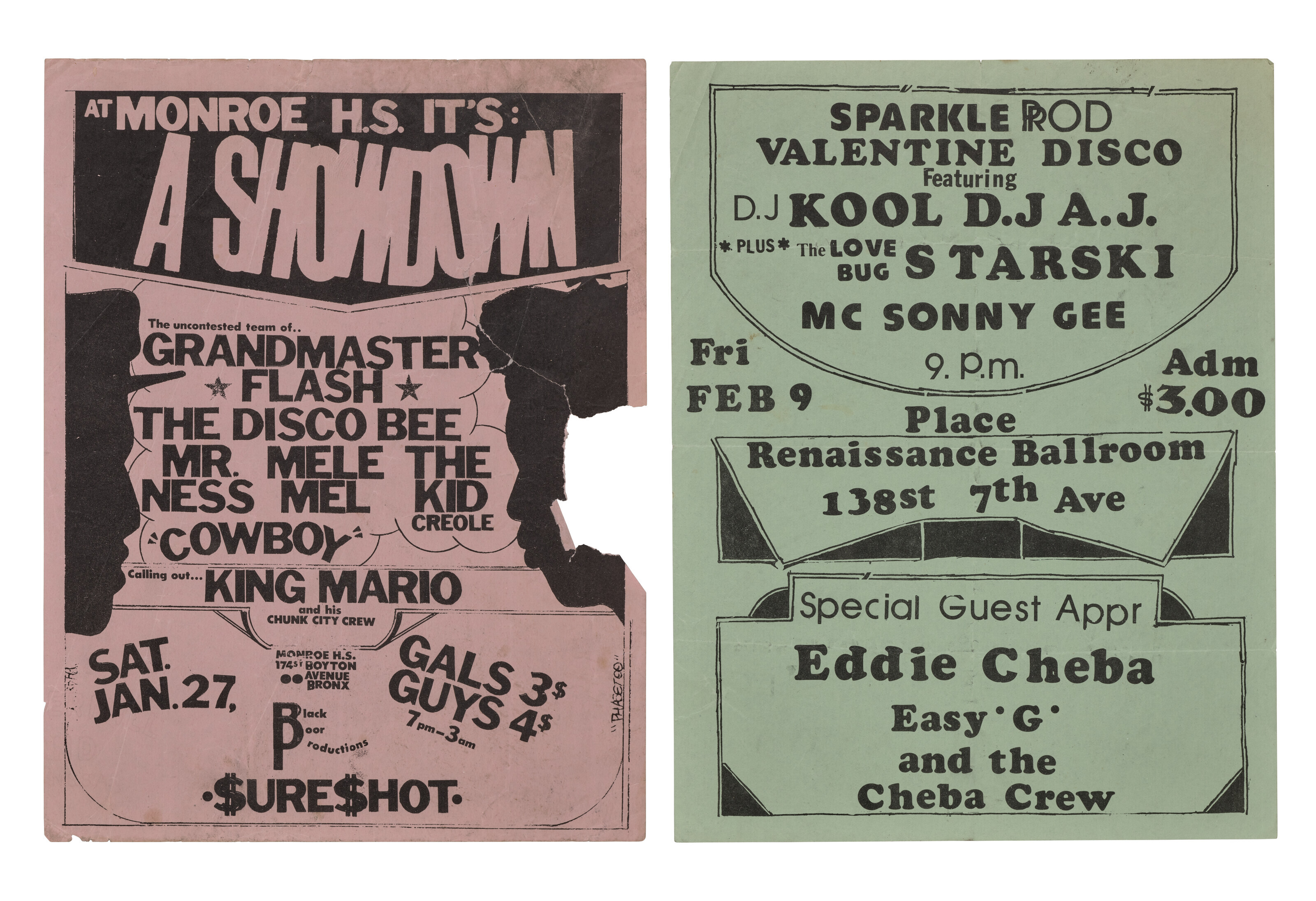 TWO EARLY HIP HOP FLYERS BY SPARKLE PRODUCTIONS AND PHASE 2, PHASE 2 ...