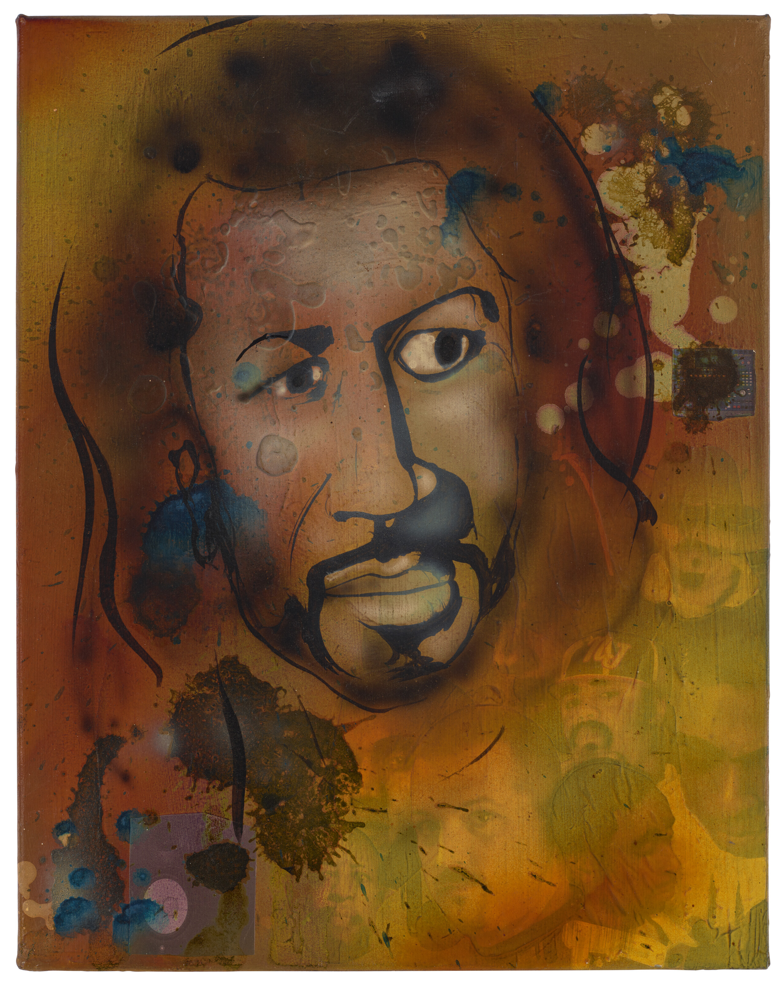 ‘SLEIZEBAG’, ACRYLIC AND SPRAY PAINT PORTRAIT ON CANVAS,INSCRIBED TO DJ ...