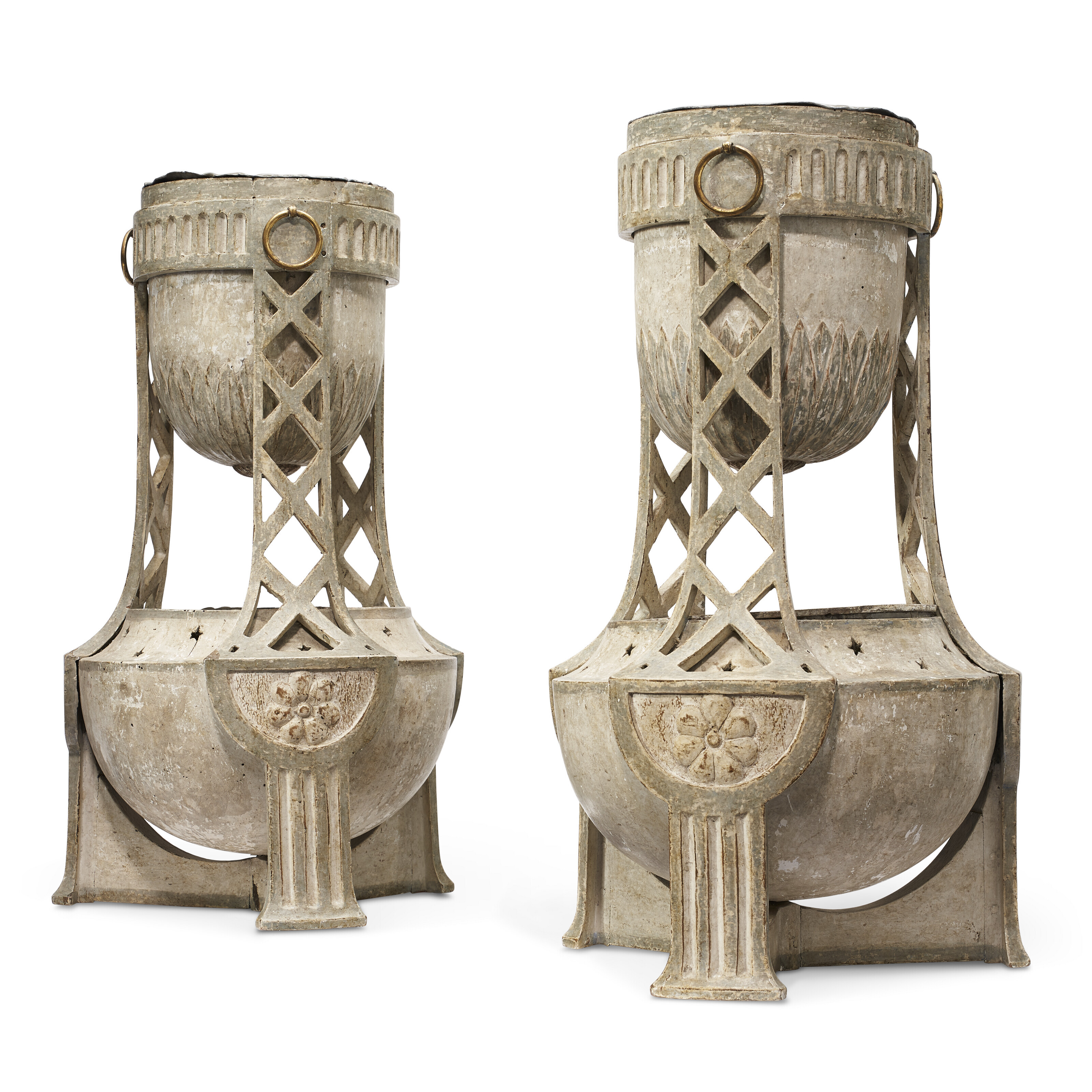 A PAIR OF LOUIS XVI WHITE-PAINTED WOOD MODELS OF BRULE PARFUMS ...