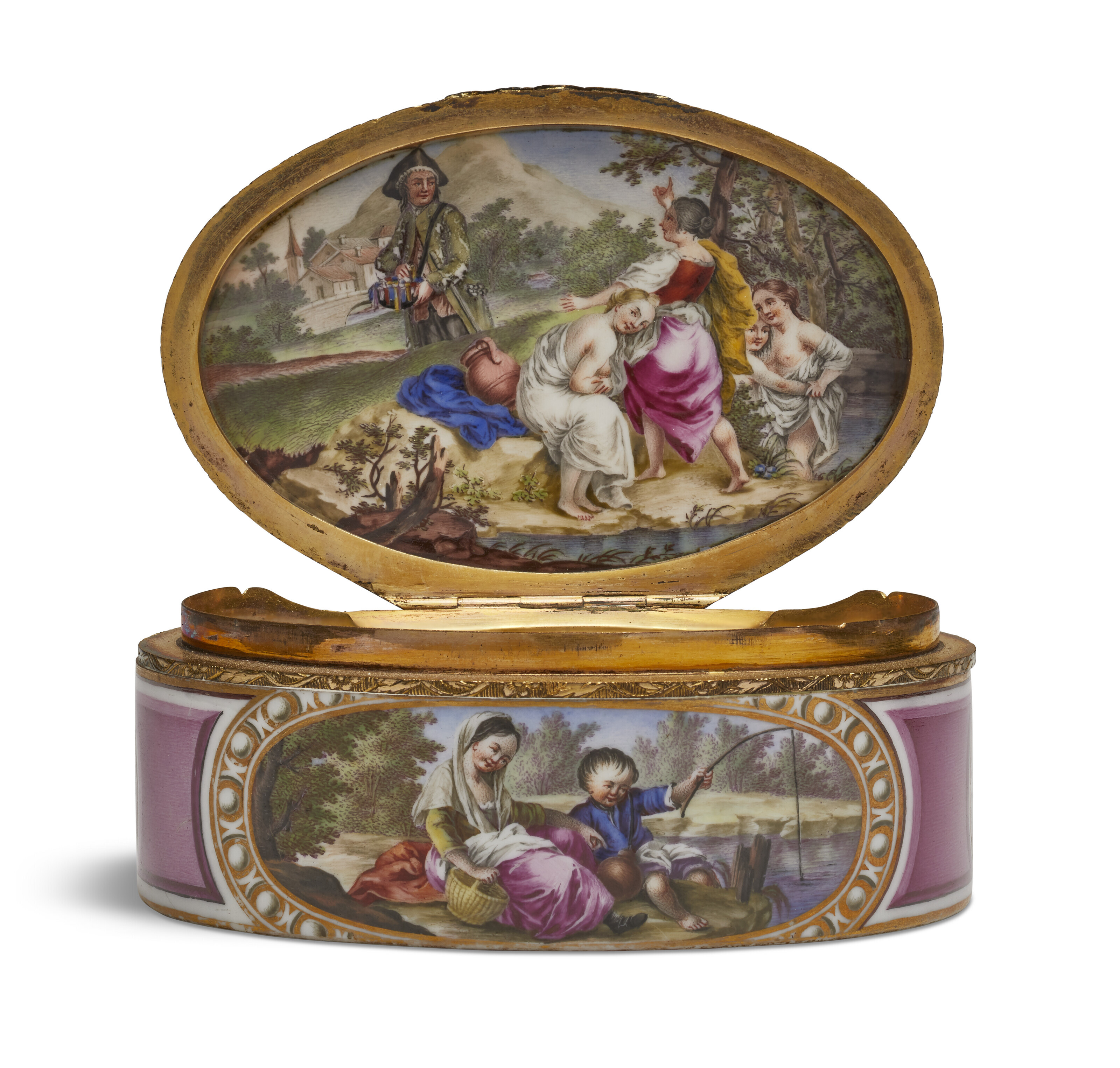 A GILT-METAL MOUNTED VIENNA PORCELAIN OVAL SNUFF-BOX, CIRCA 1780 ...