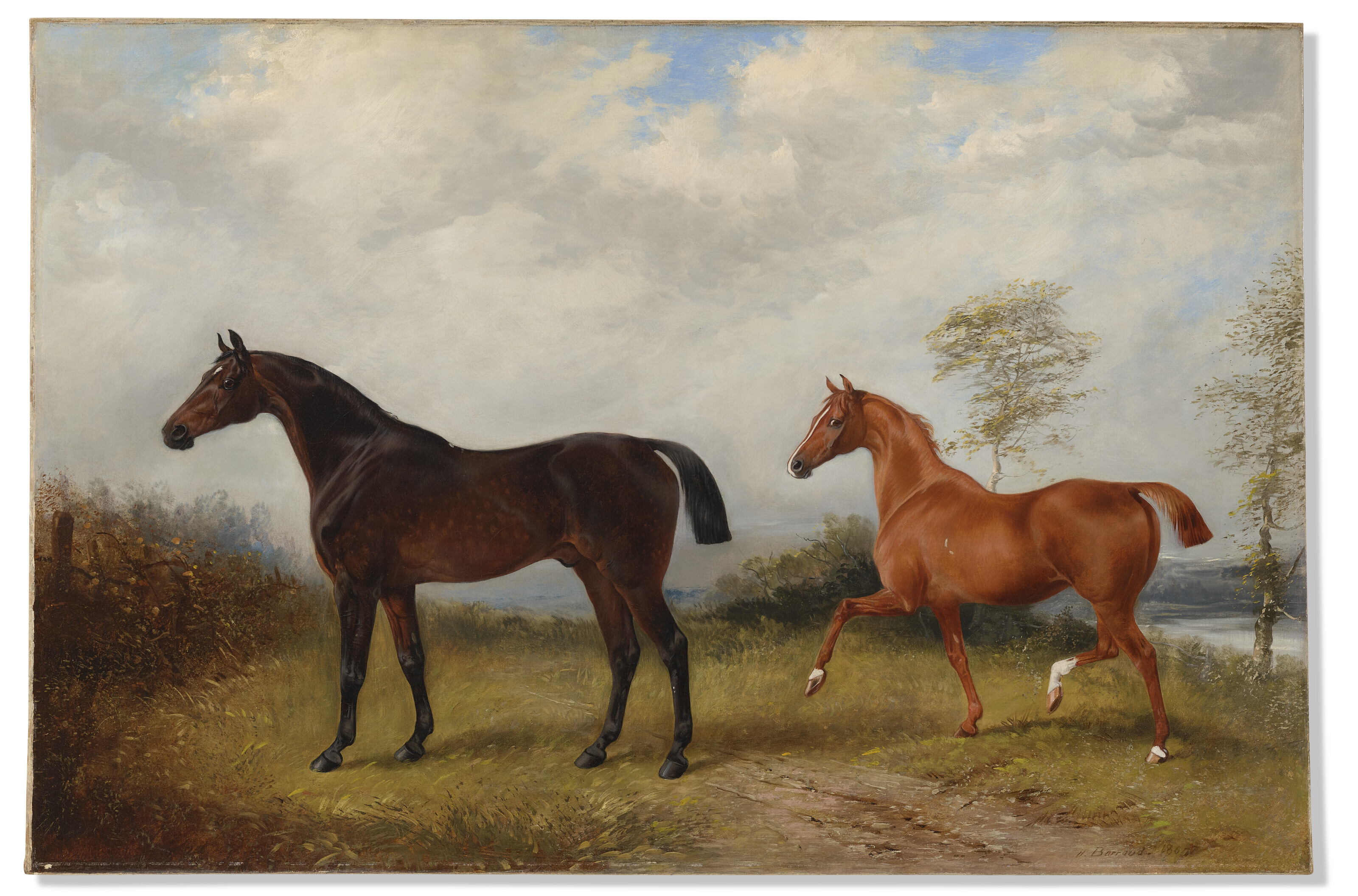 HENRY BARRAUD (BRITISH, 1811-1874), A bay and a chestnut hunter in a ...