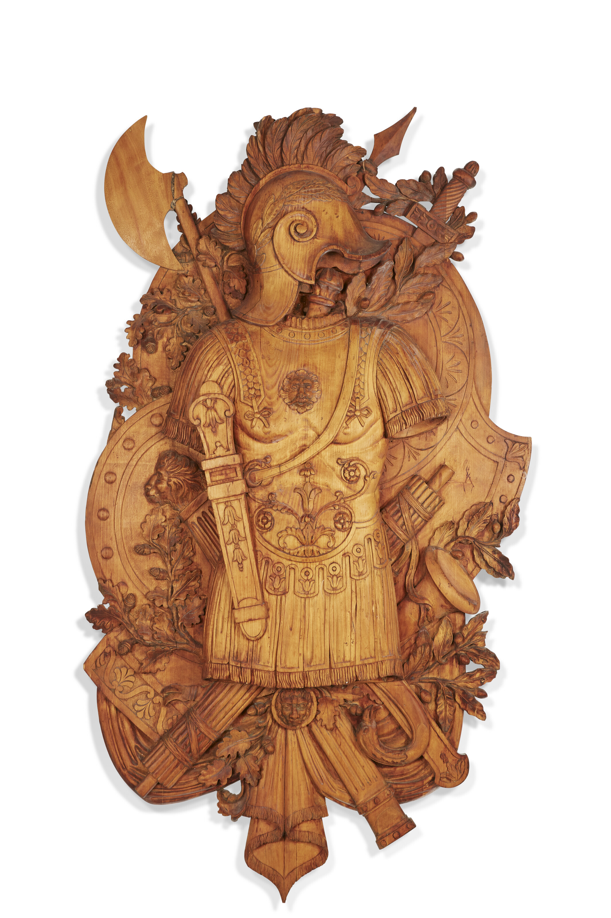 A LARGE FRENCH CARVED PINE MILITARY TROPHY, LATE 9TH/EARLY 20TH CENTURY ...