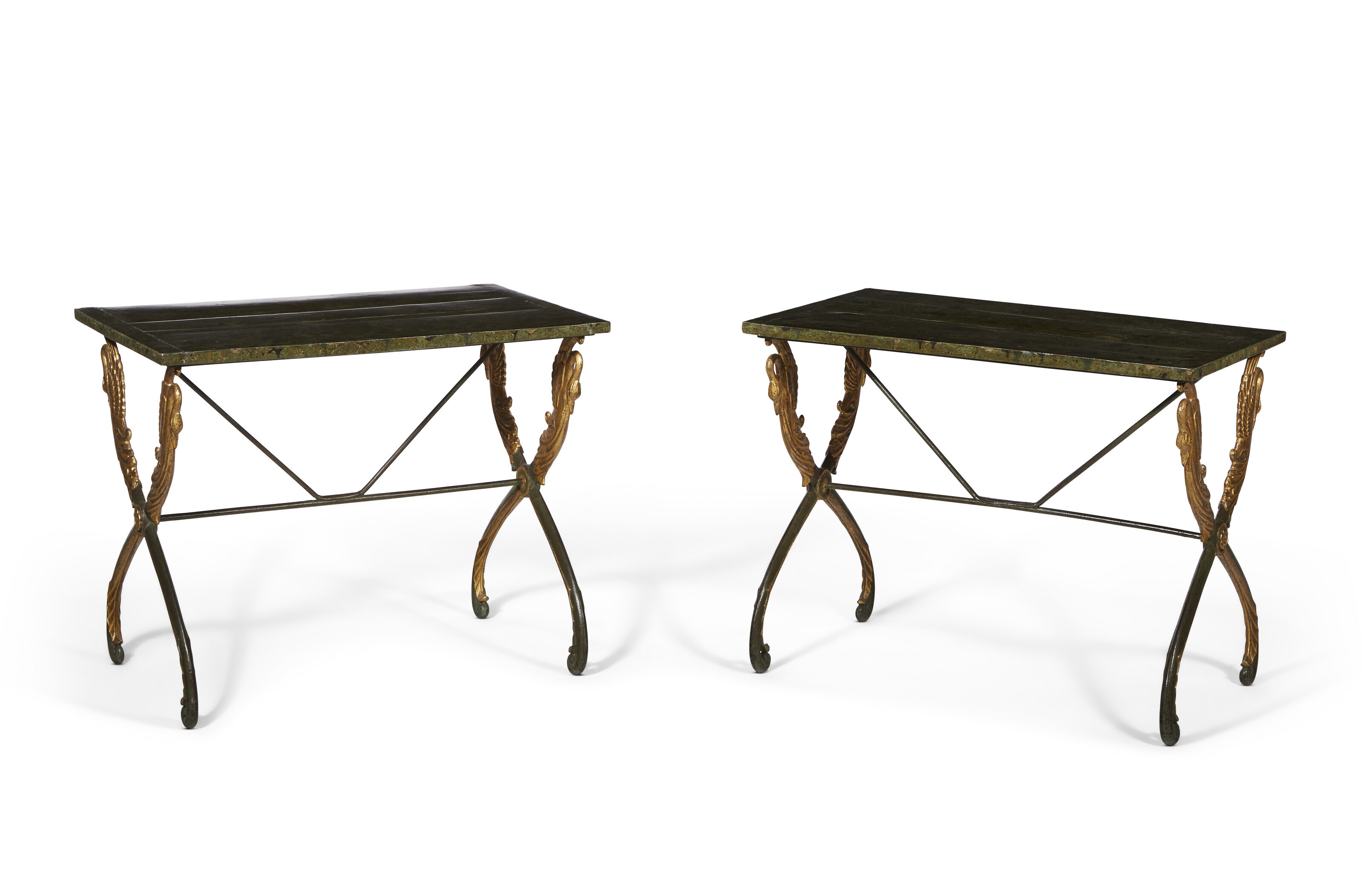 A PAIR OF PARCEL-GILT CAST IRON OCCASIONAL TABLES, 19TH CENTURY, THE ...
