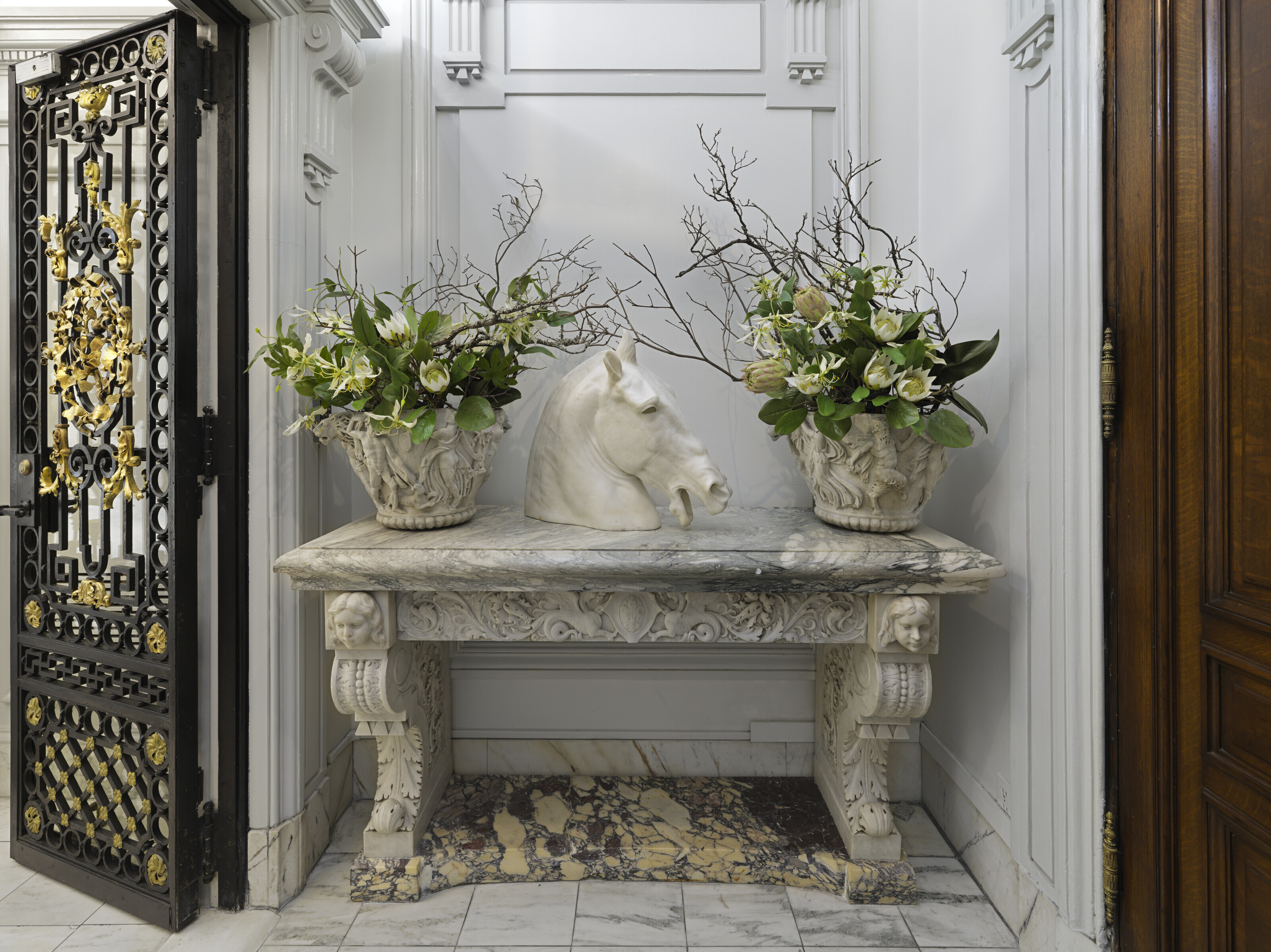A BRECHE VIOLETTE AND WHITE MARBLE CONSOLE TABLE, EARLY 20TH CENTURY ...