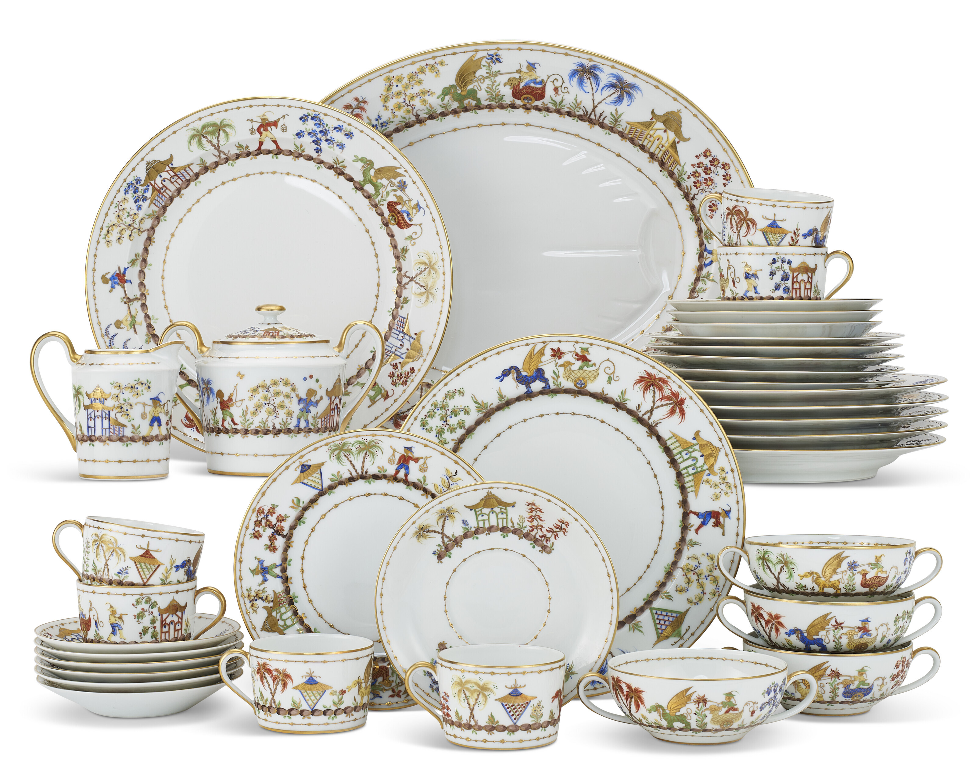A FRENCH (LE TALLEC) PORCELAIN PART DINNER SERVICE, 20TH CENTURY, BLUE ...