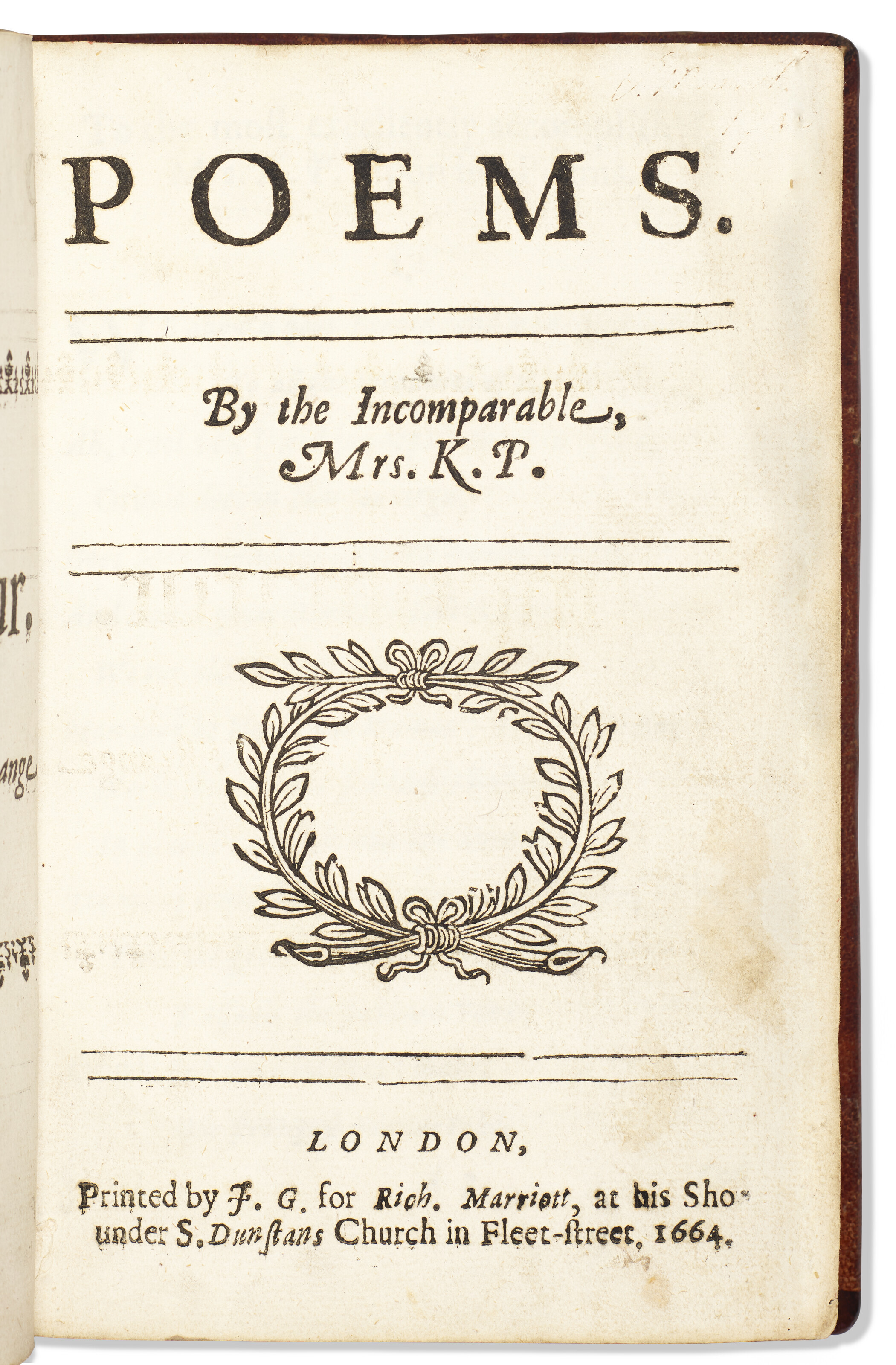 Poems. By the Incomparable, Mrs. K.P., Katherine Philips, 1664 | Christie’s