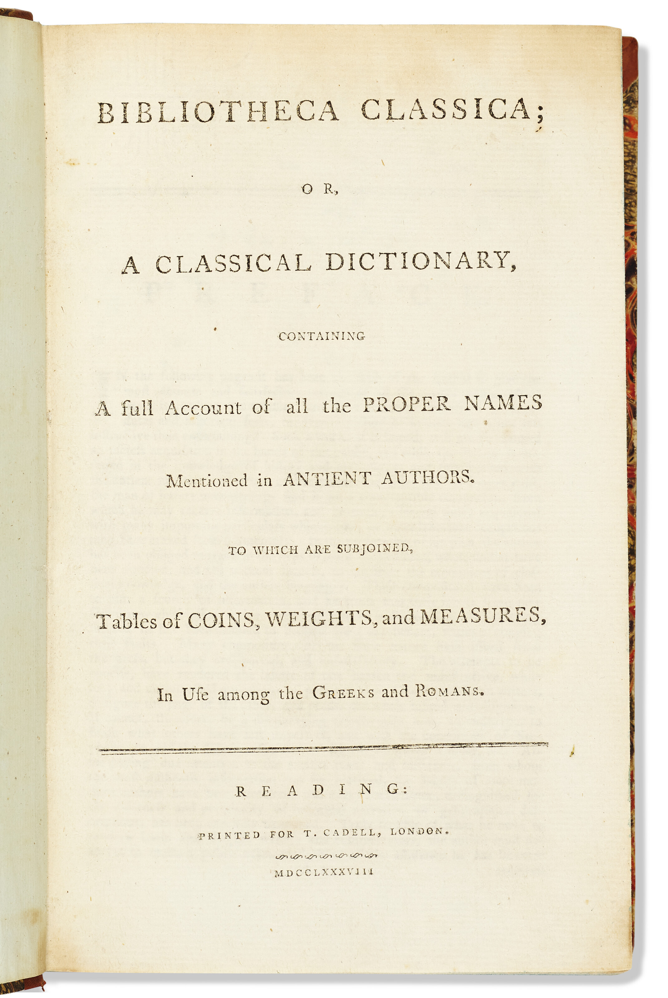 Bibliotheca classica; or, A Classical Dictionary, John Lempriere, 1788 ...