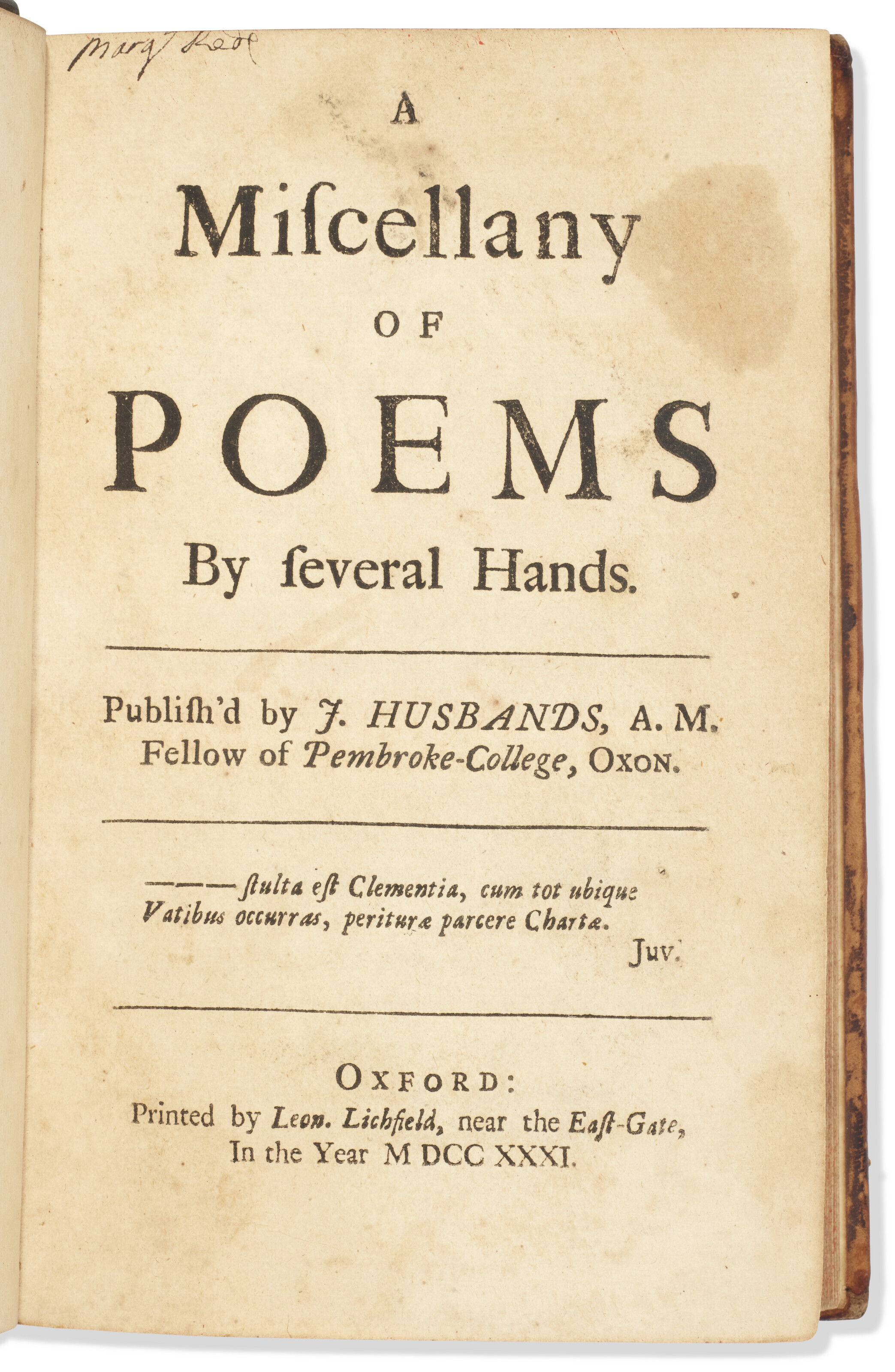 A Miscellany of Poems, Samuel Johnson, 1731 | Christie’s