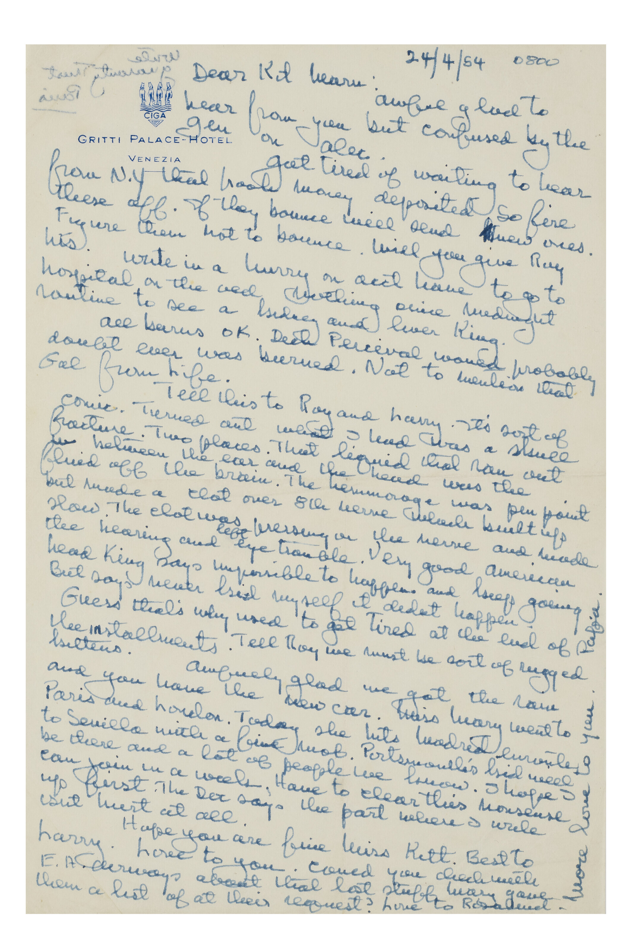 Recovering from his two plane crashes in Africa, Ernest Hemingway, 24 ...