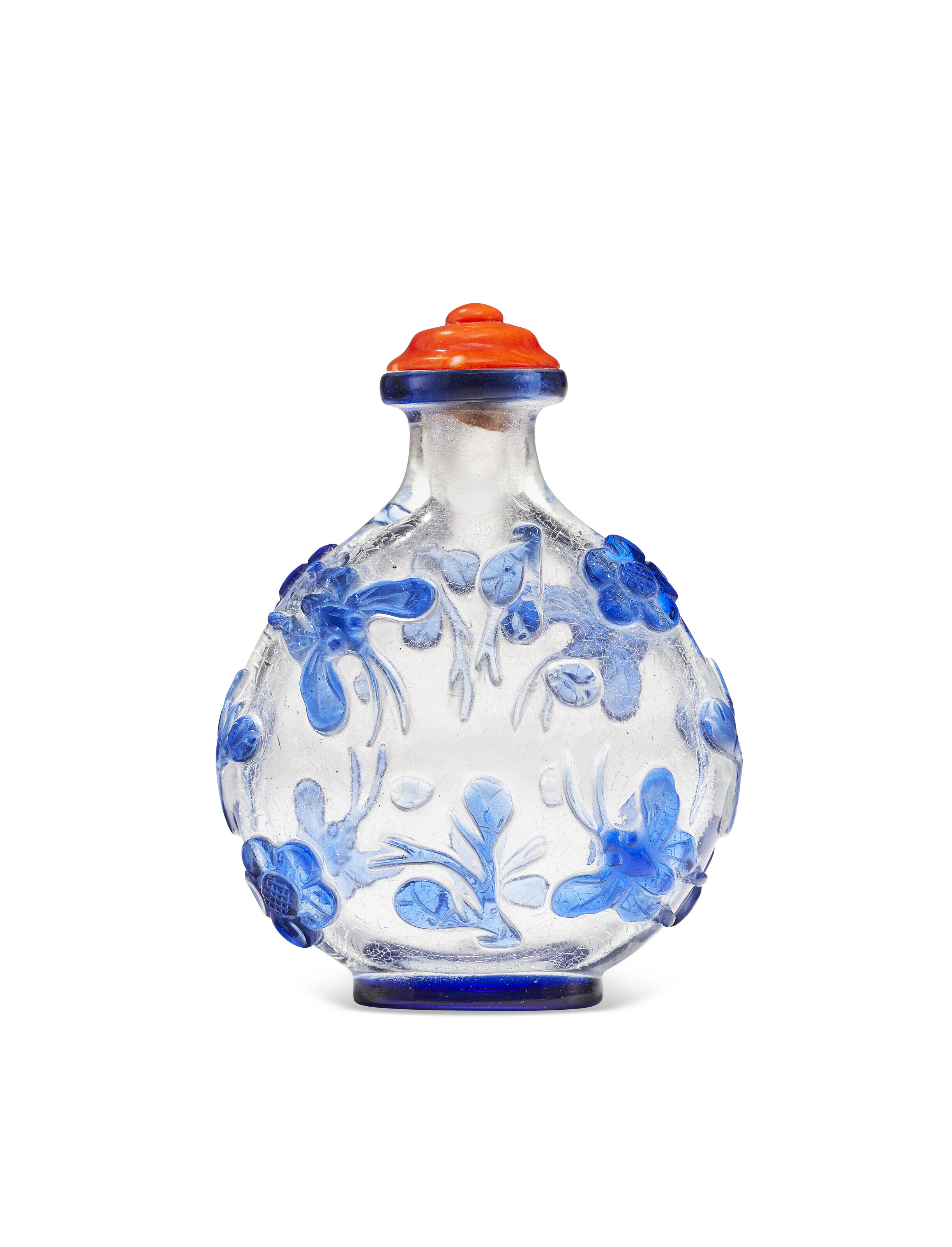 A BLUE-OVERLAY CLEAR GLASS SNUFF BOTTLE, 1770-1820 | Christie’s