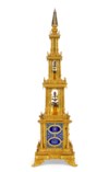 A GEORGE III ORMOLU, ENAMEL AND PASTE-SET MUSICAL AND AUTOMATON TOWER ...
