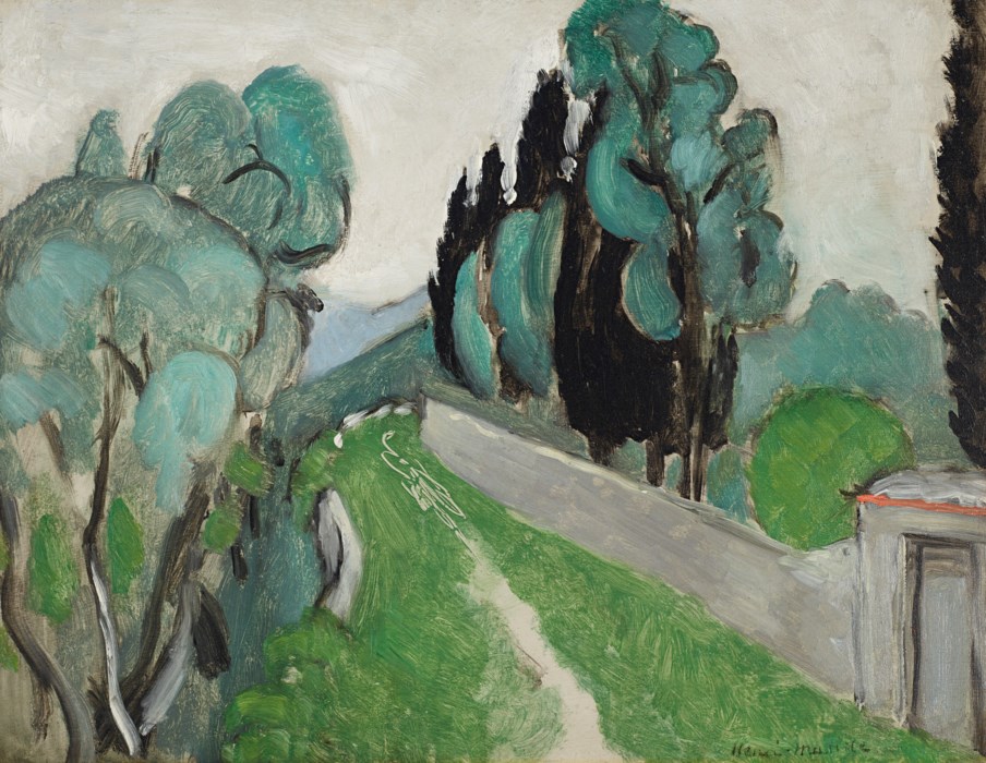 HENRI MATISSE (1869-1954), Paysage avec cyprès et oliviers aux environs ...