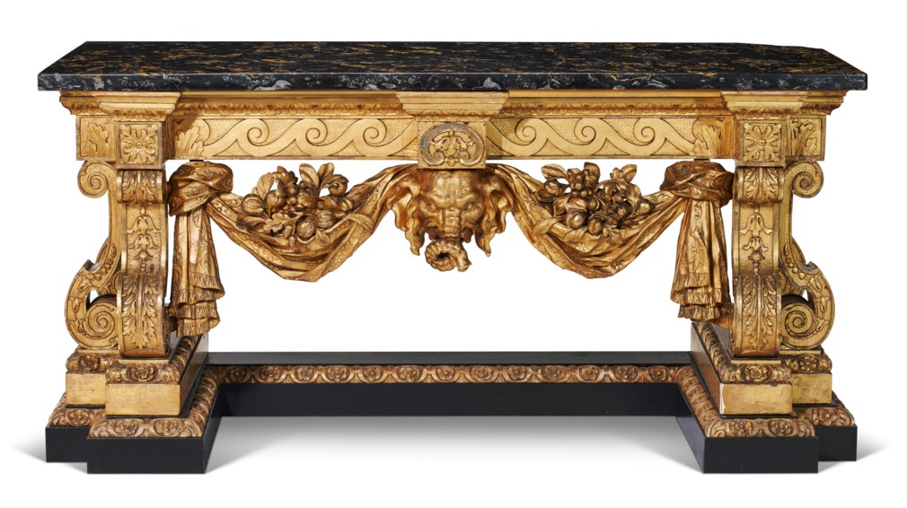 A GEORGE II OIL-GILT SIDE TABLE, PROBABLY DESIGNED BY HENRY FLITCROFT ...
