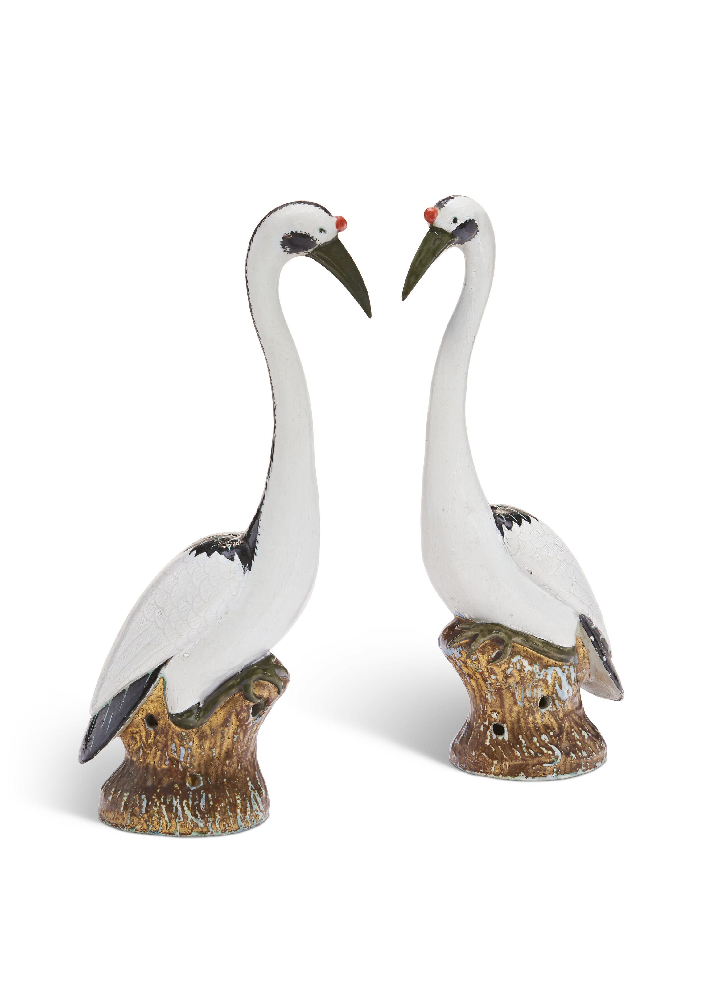 A PAIR OF CHINESE EXPORT PORCELAIN MODELS OF CRANES, QING DYNASTY (1644 ...