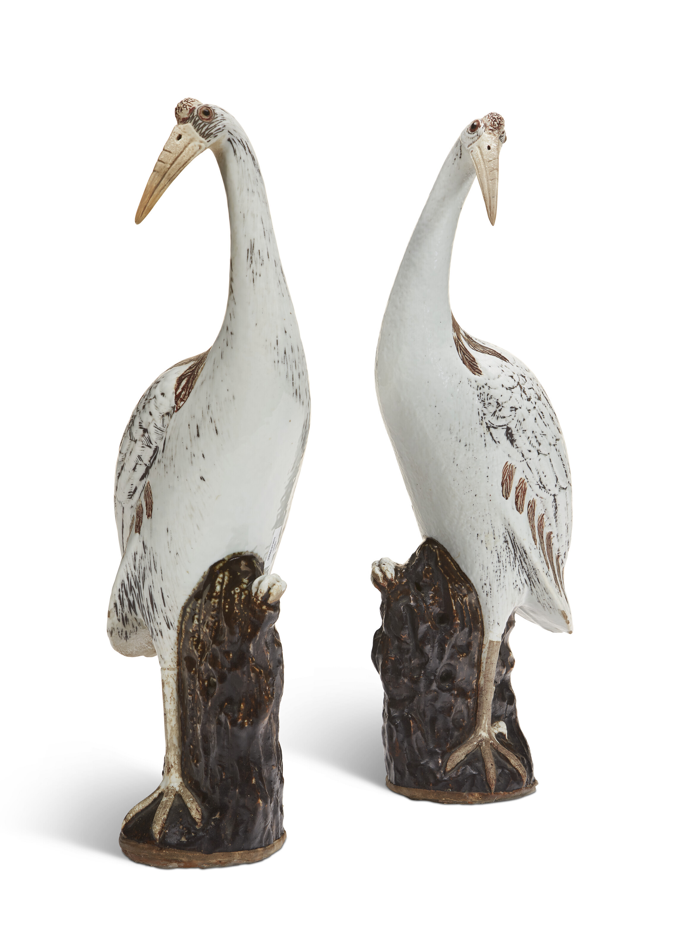 A PAIR OF CHINESE EXPORT PORCELAIN MODELS OF CRANES, QING DYNASTY (1644 ...