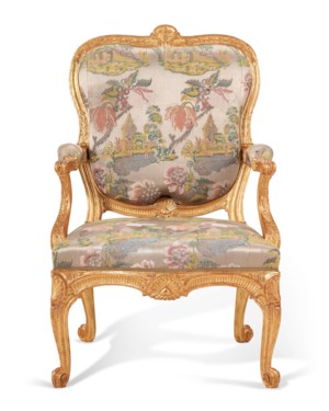 A PAIR OF GEORGE III GILTWOOD ARMCHAIRS