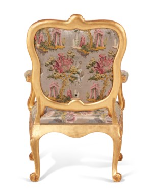 A PAIR OF GEORGE III GILTWOOD ARMCHAIRS