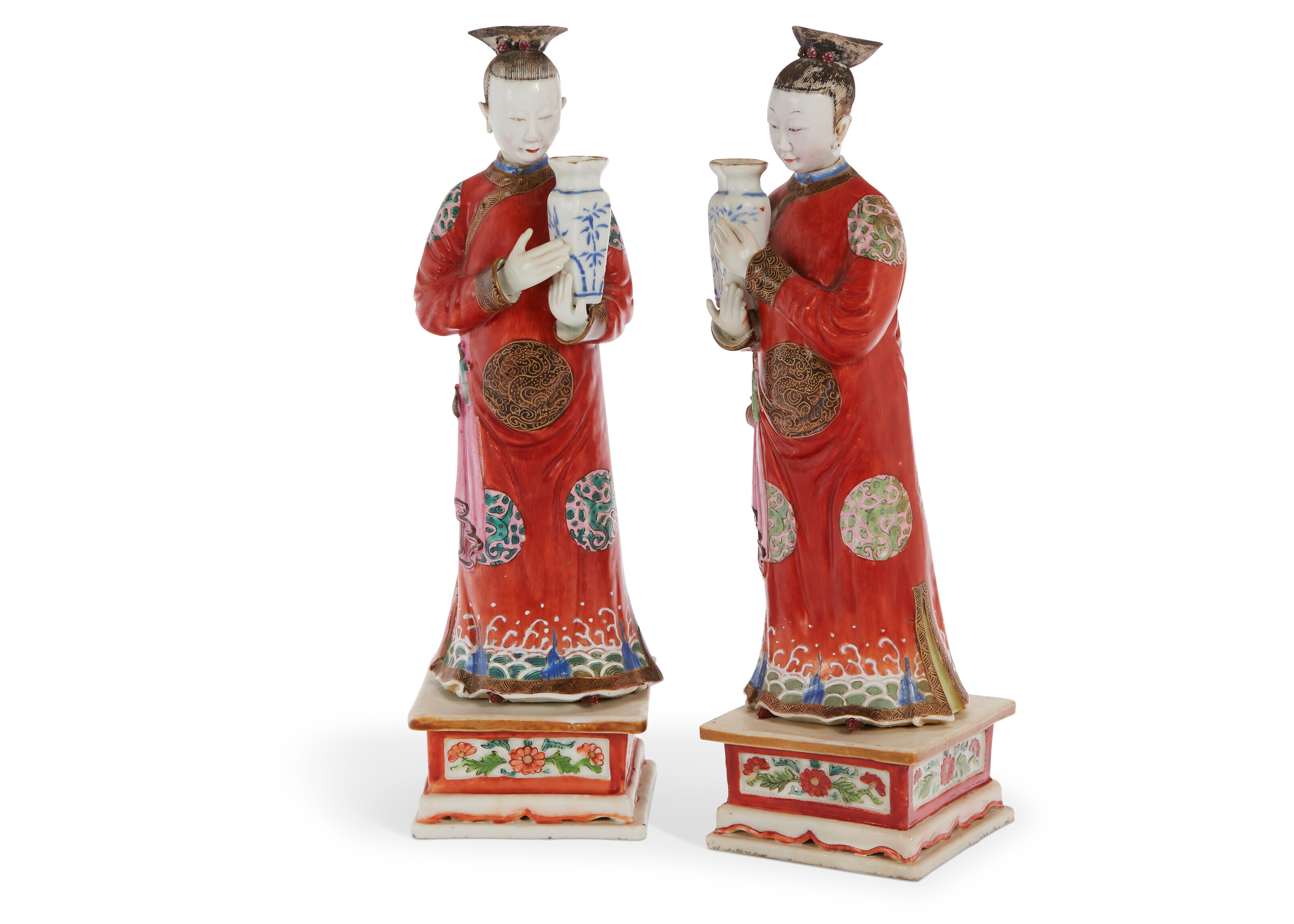 A LARGE PAIR OF CHINESE EXPORT PORCELAIN NODDING HEAD LADIES, QIANLONG ...
