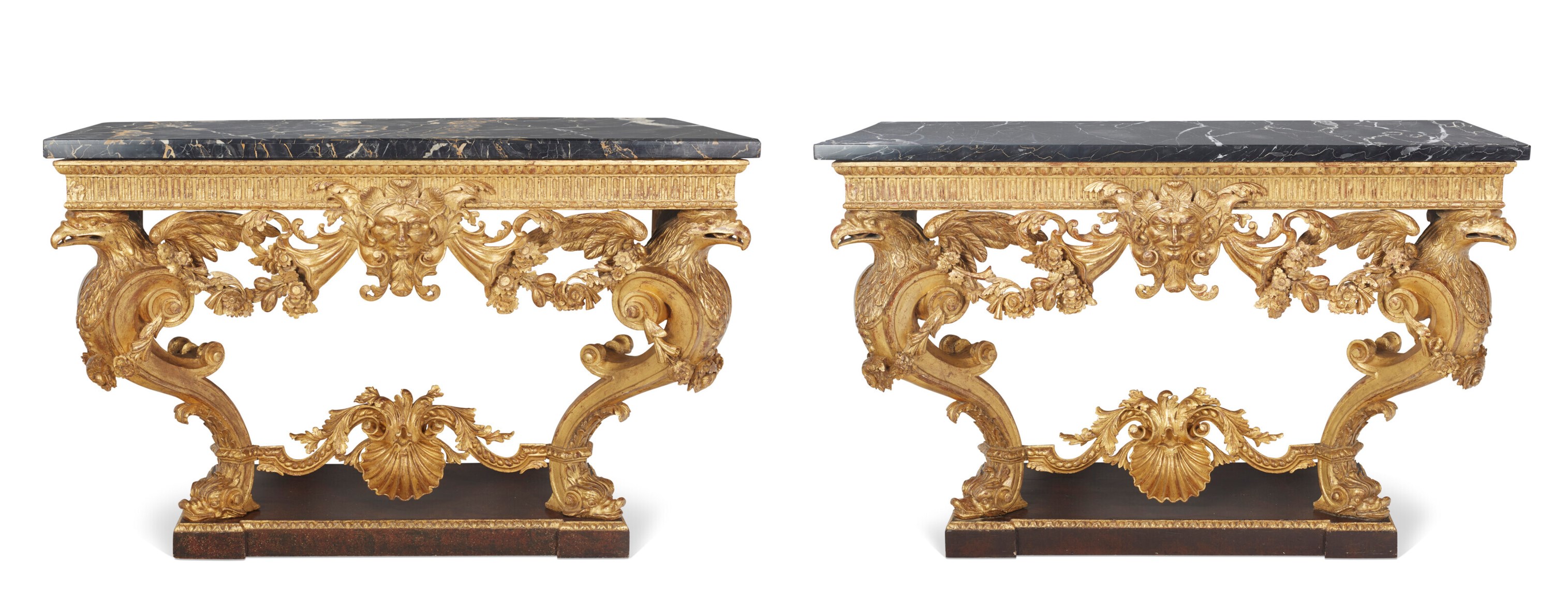 A PAIR OF GEORGE II GILTWOOD PIER TABLES , ATTRIBUTED TO HENRY ...
