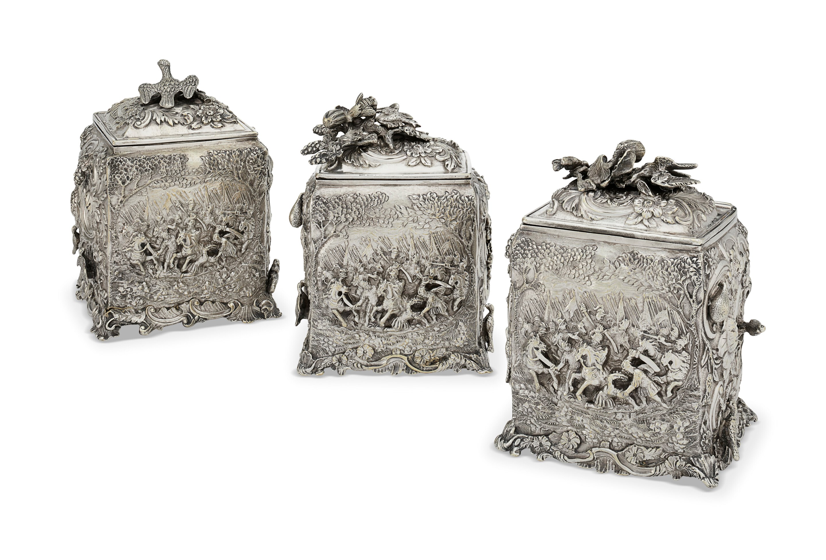 A SET OF THREE REGENCY SILVER TEA CADDIES, MARK OF EDWARD FARRELL ...