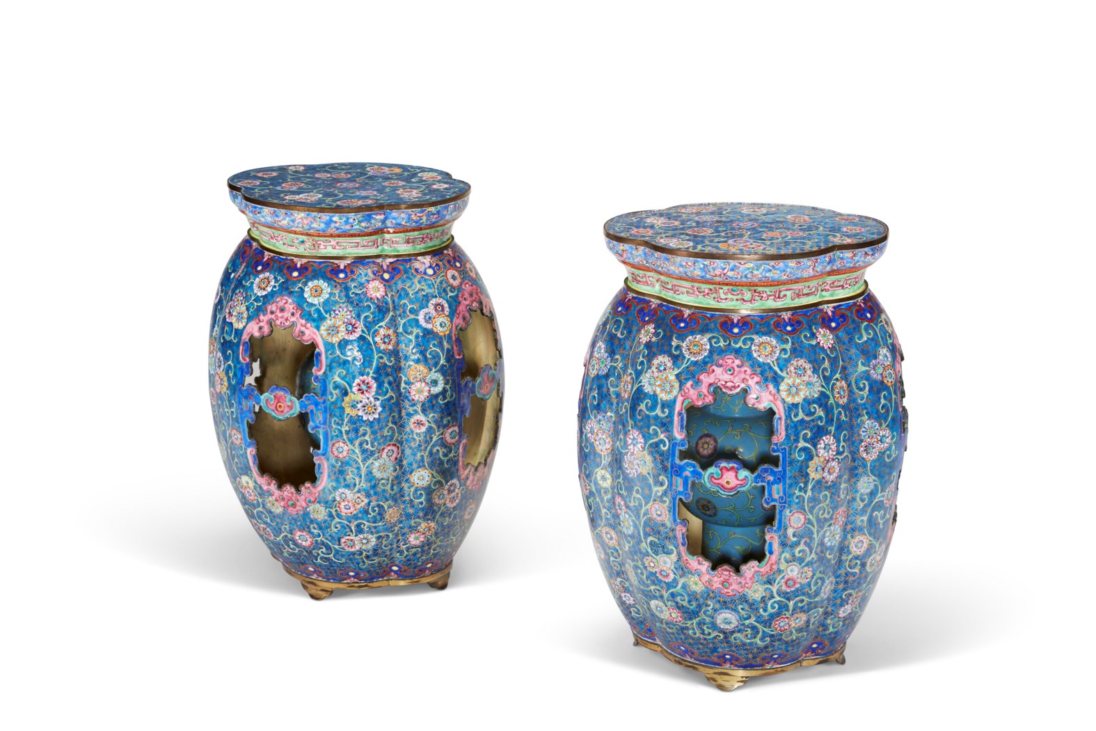 A VERY RARE PAIR OF CHINESE PAINTED ENAMEL GARDEN SEATS, QING DYNASTY ...