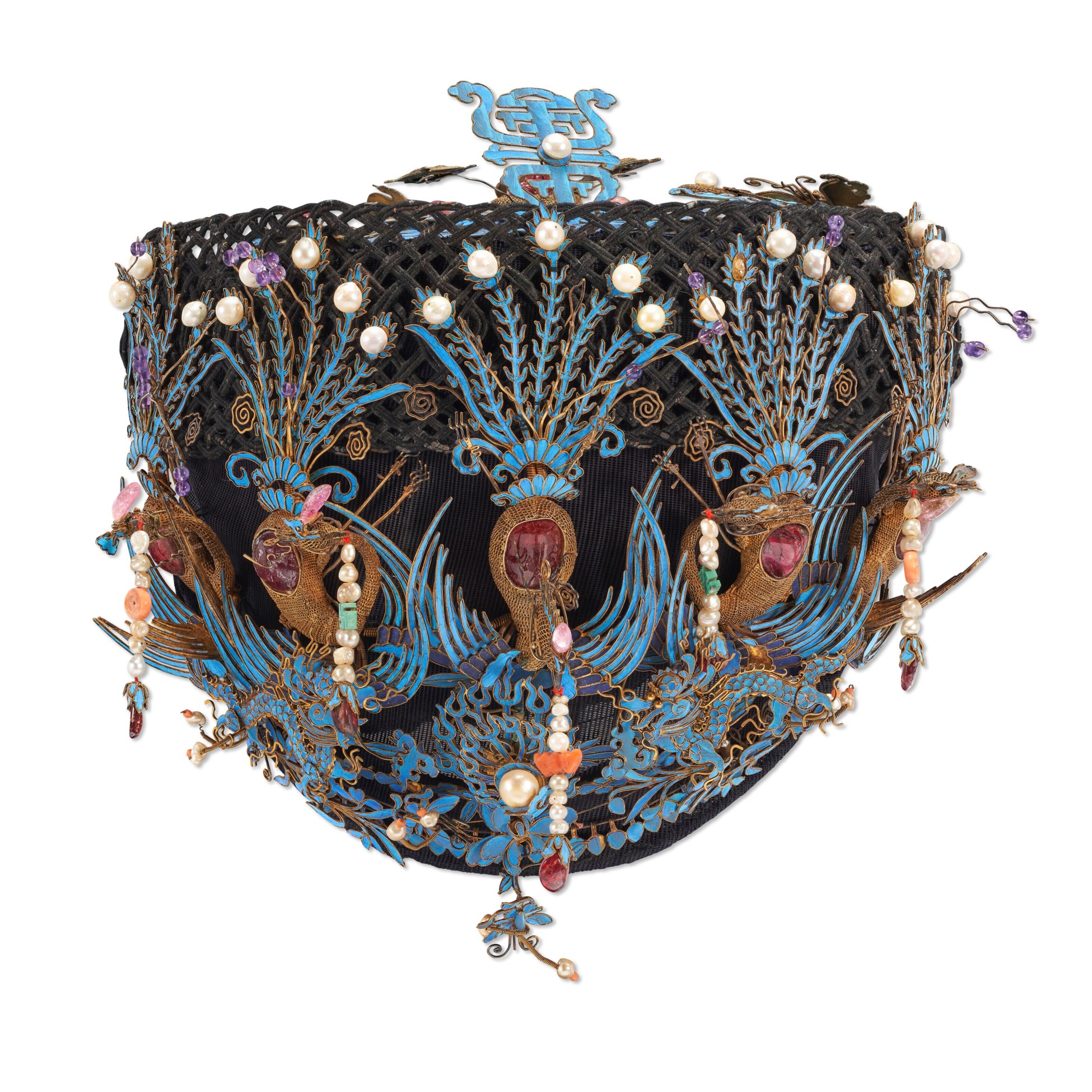 A BEJEWELED KINGFISHER FEATHER-EMBELLISHED HEADDRESS, CHAO GUAN, QING ...