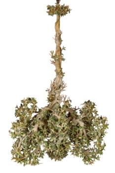 A POLYCHROME-DECORATED CARTON-PIERRE SIX-LIGHT CHANDELIER, ATTRIBUTED ...