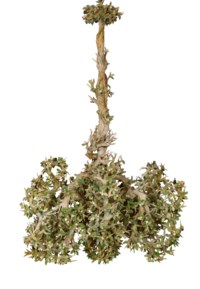 A POLYCHROME-DECORATED CARTON-PIERRE SIX-LIGHT CHANDELIER, ATTRIBUTED ...