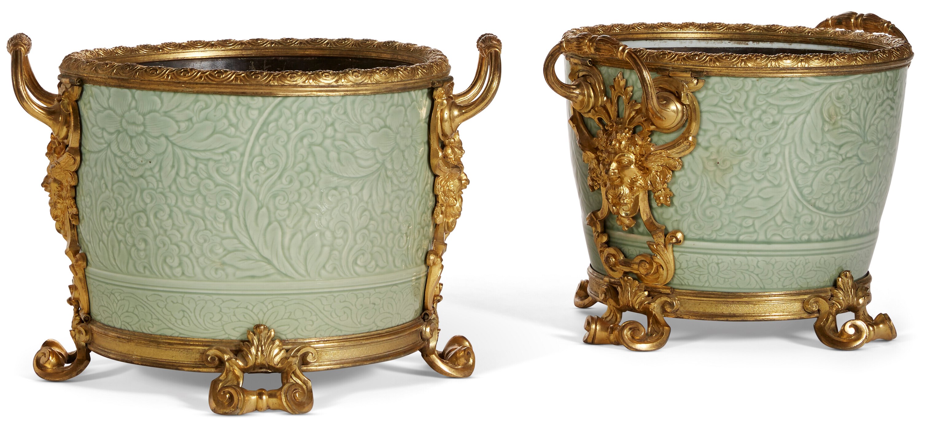 A PAIR OF FRENCH ORMOLU-MOUNTED CHINESE CELADON PORCELAIN CACHE POTS ...