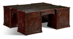 A GOTHIC OAK LIBRARY TABLE, 19TH CENTURY AND LATER, AFTER A DESIGN BY ...