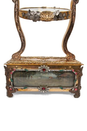 A GEORGE III PASTE-SET AND SILVER-MOUNTED ORMOLU DRESSING TABLE MIRROR ...