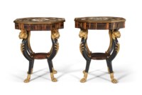 A PAIR OF REGENCY CALAMANDER, EBONIZED AND PARCEL-GILT OCTAGONAL TABLES ...