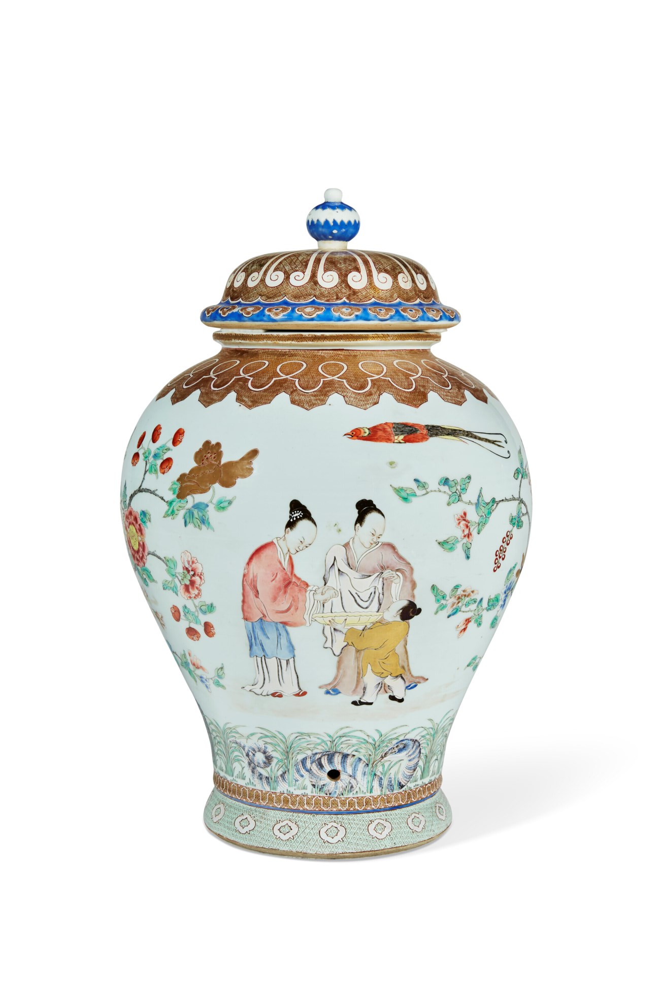 A CHINESE EXPORT PORCELAIN FAMILLE ROSE 'PRONK HANDWASHING' CISTERN AND ...