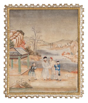 A SET OF SEVEN CHINESE EXPORT AND CARTON PIERRE FRAMED WALLPAPER PANELS ...