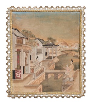A SET OF SEVEN CHINESE EXPORT AND CARTON PIERRE FRAMED WALLPAPER PANELS ...