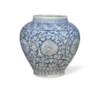 A RARE CHINESE REVERSE-DECORATED BLUE AND WHITE JAR, MING DYNASTY, LATE ...