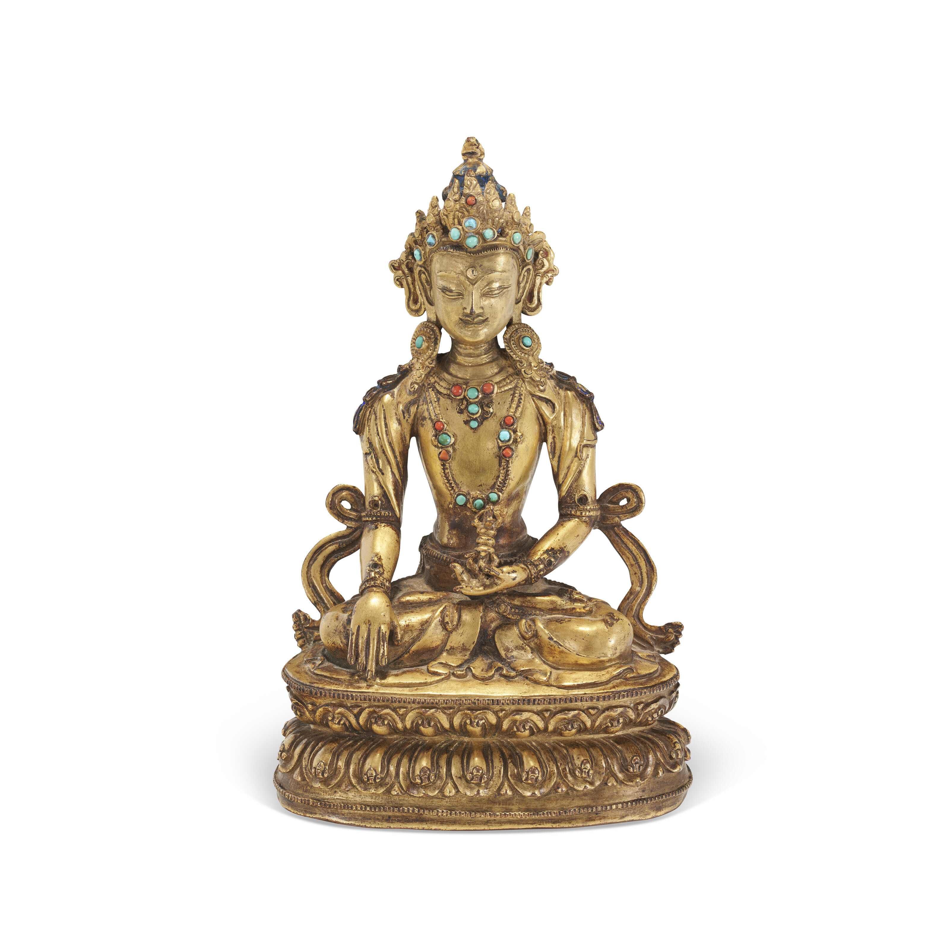A GILT-BRONZE FIGURE OF AKSHOBHYA, TIBET OR MONGOLIA, 17TH CENTURY ...