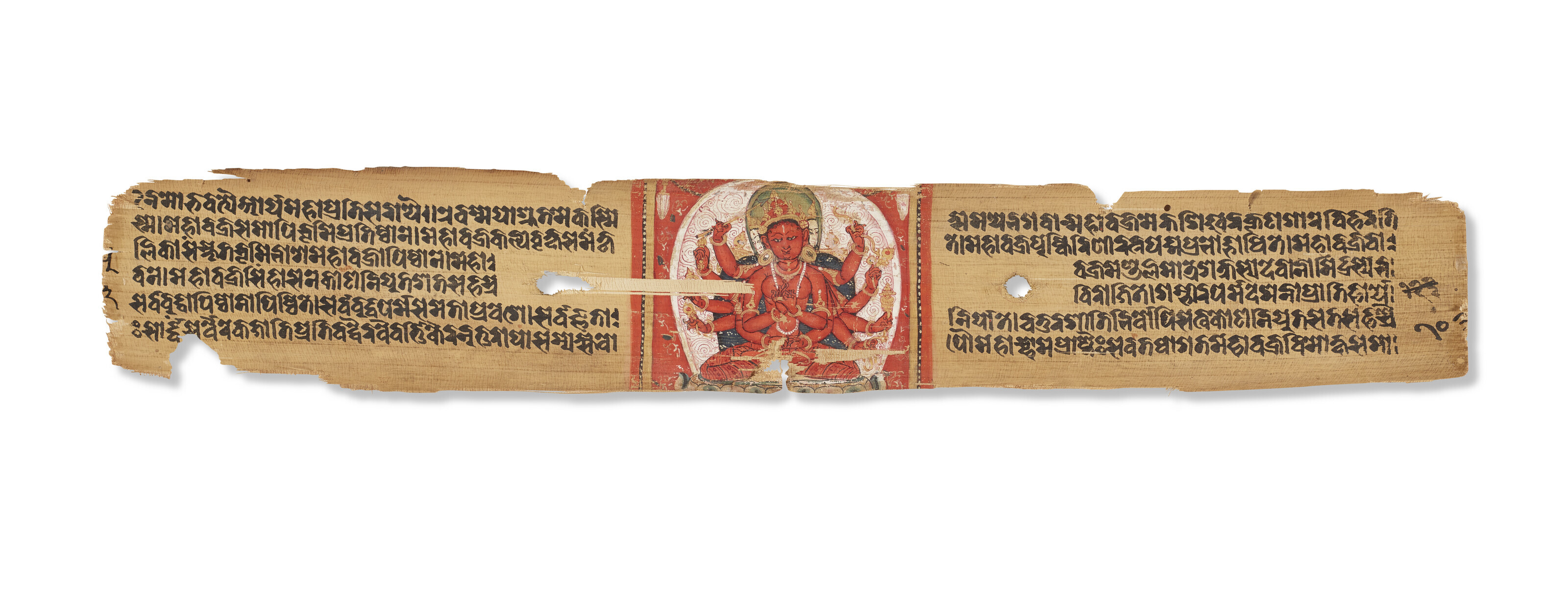 AN ILLUSTRATED PALM LEAF FROM A PANCHARASKA MANUSCRIPT, NEPAL, 12TH ...