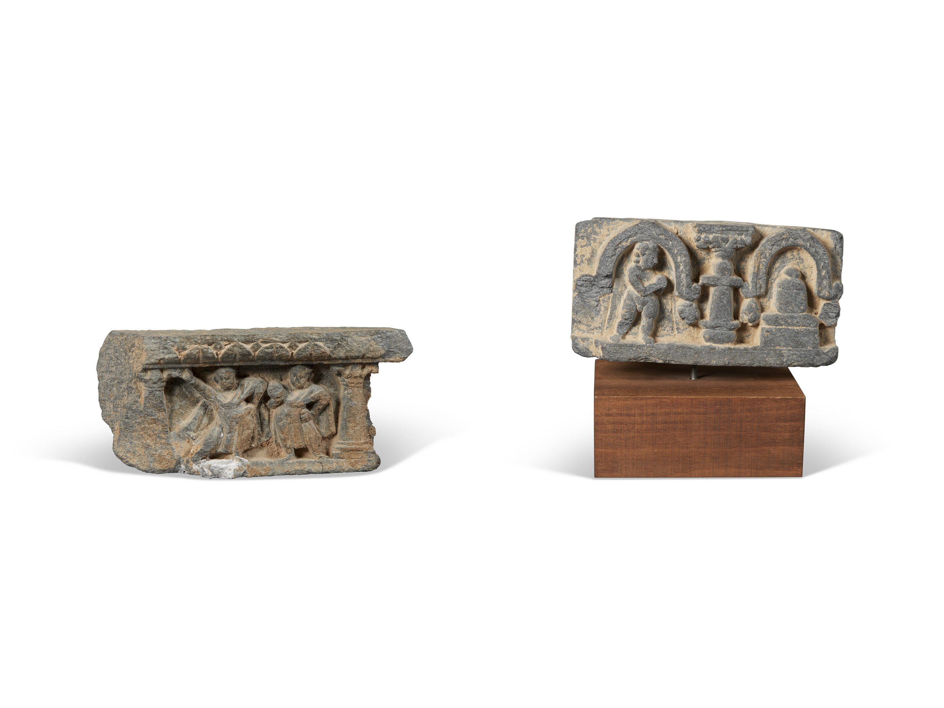 TWO GREY SCHIST RELIEF FRAGMENTS, ANCIENT REGION OF GANDHARA, 3RD-4TH ...