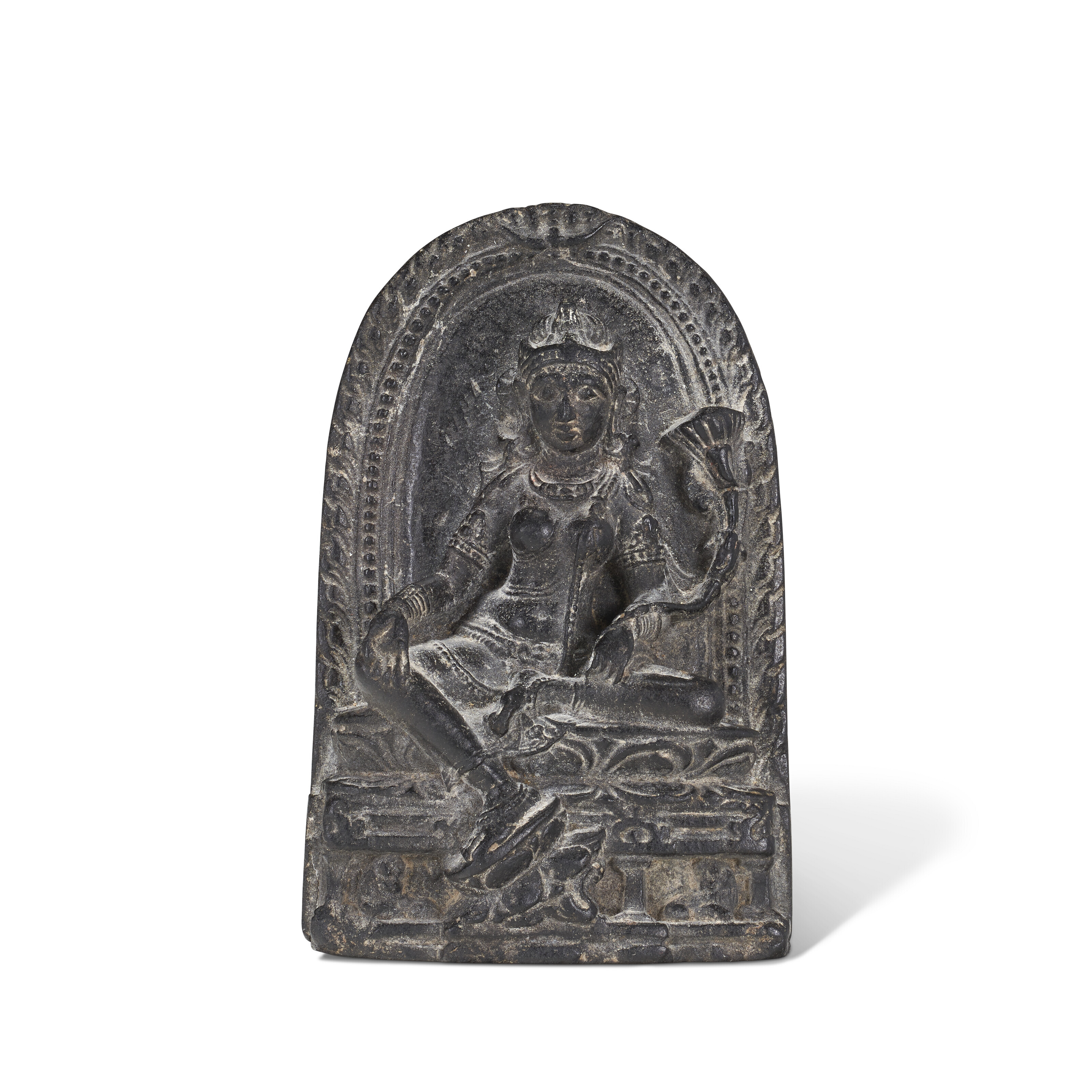 A SMALL BLACK STONE STELE OF TARA, NORTHEASTERN INDIA, PALA PERIOD, 8TH ...