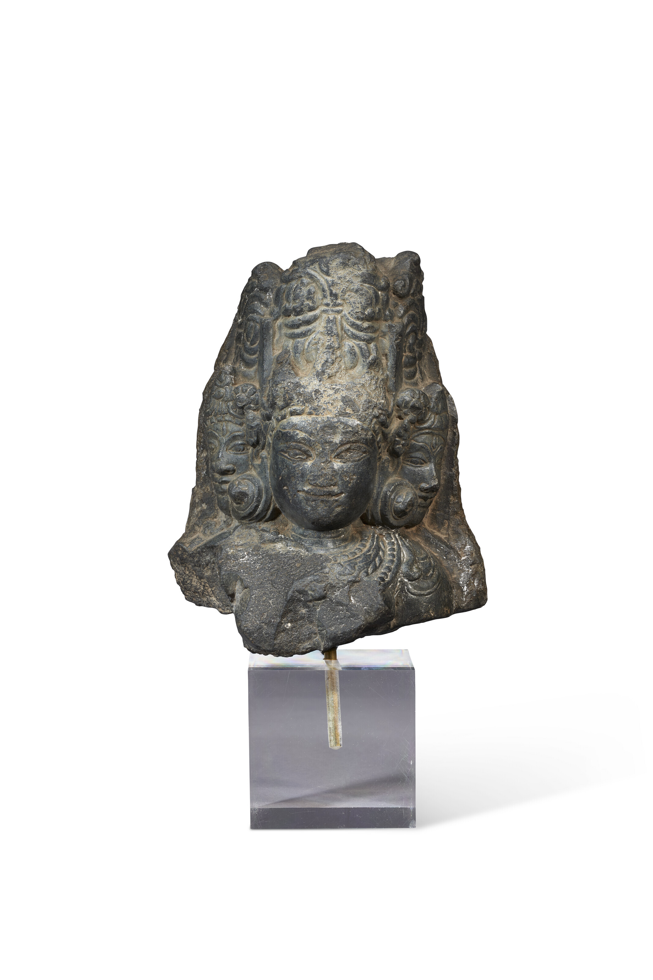 A BLACK STONE HEAD OF SHIVA, NORTHEASTERN INDIA, PALA PERIOD, 12TH ...