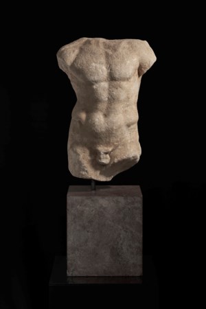 A GREEK MARBLE TORSO OF AN ATHLETE