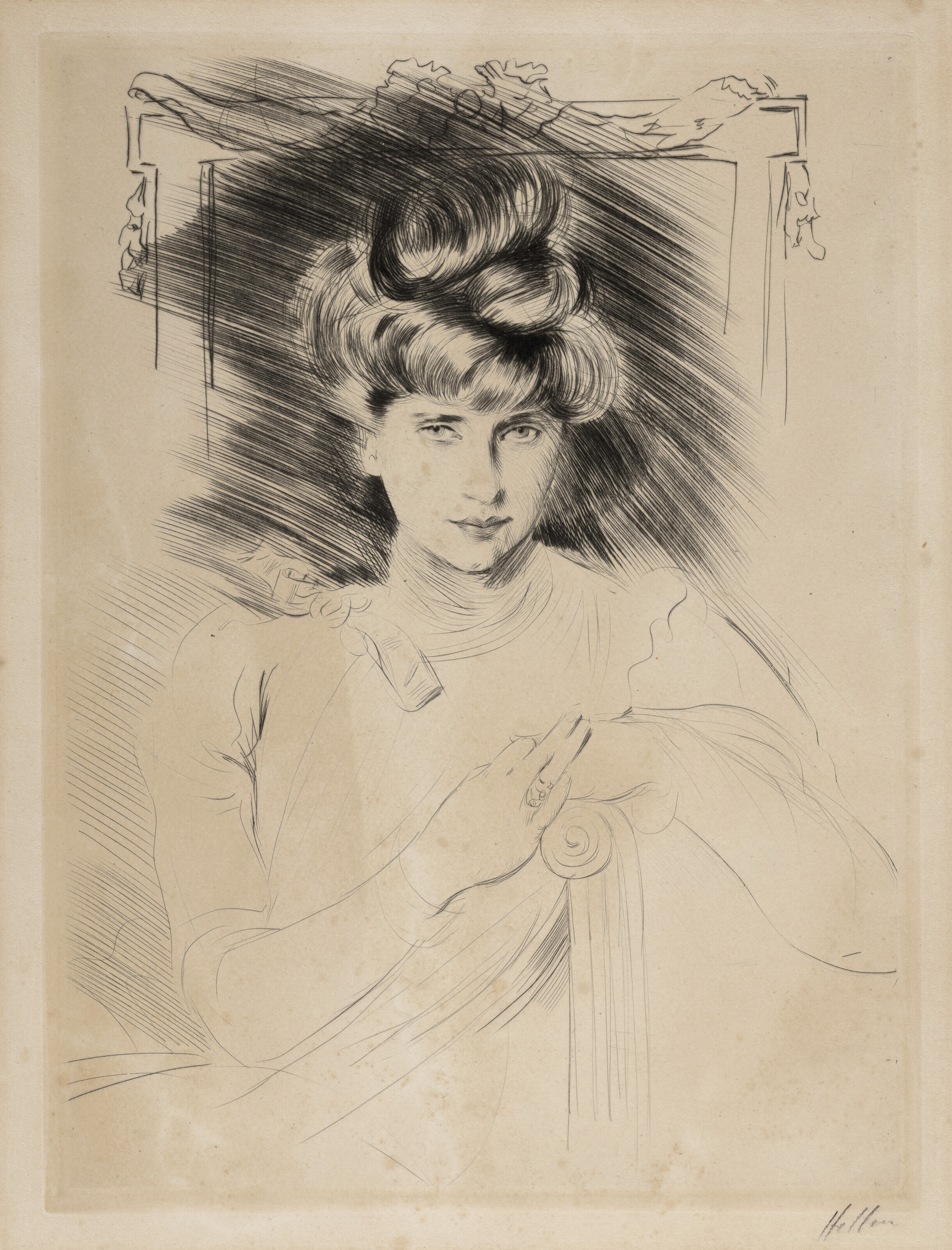PAUL-CÉSAR HELLEU (VANNES 1859- 1927 PARIS), Portrait de femme alanguie ...