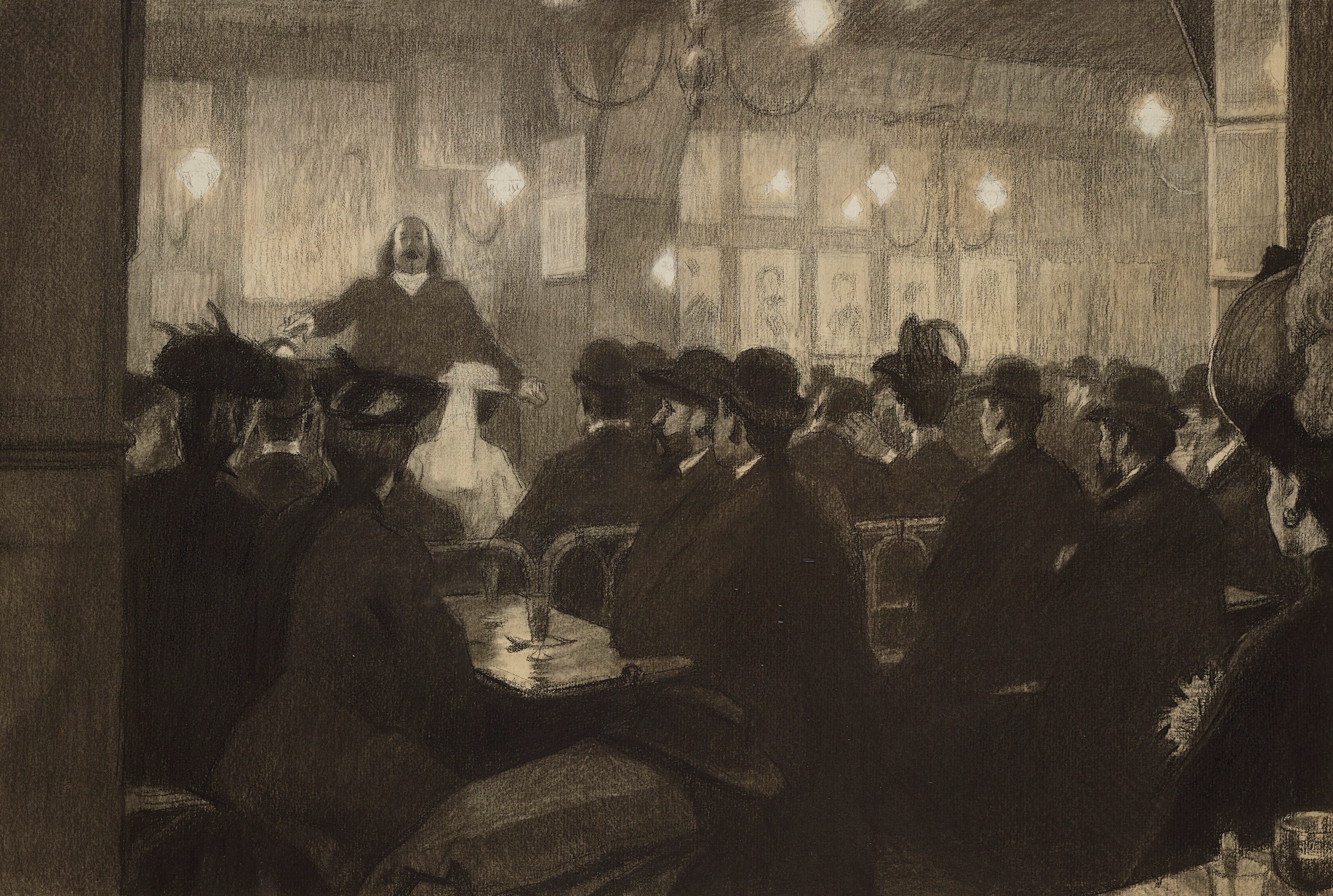 GEORGES PAUL LEROUX (PARIS 1877-1957), Le chansonnier Legay au cabaret ...