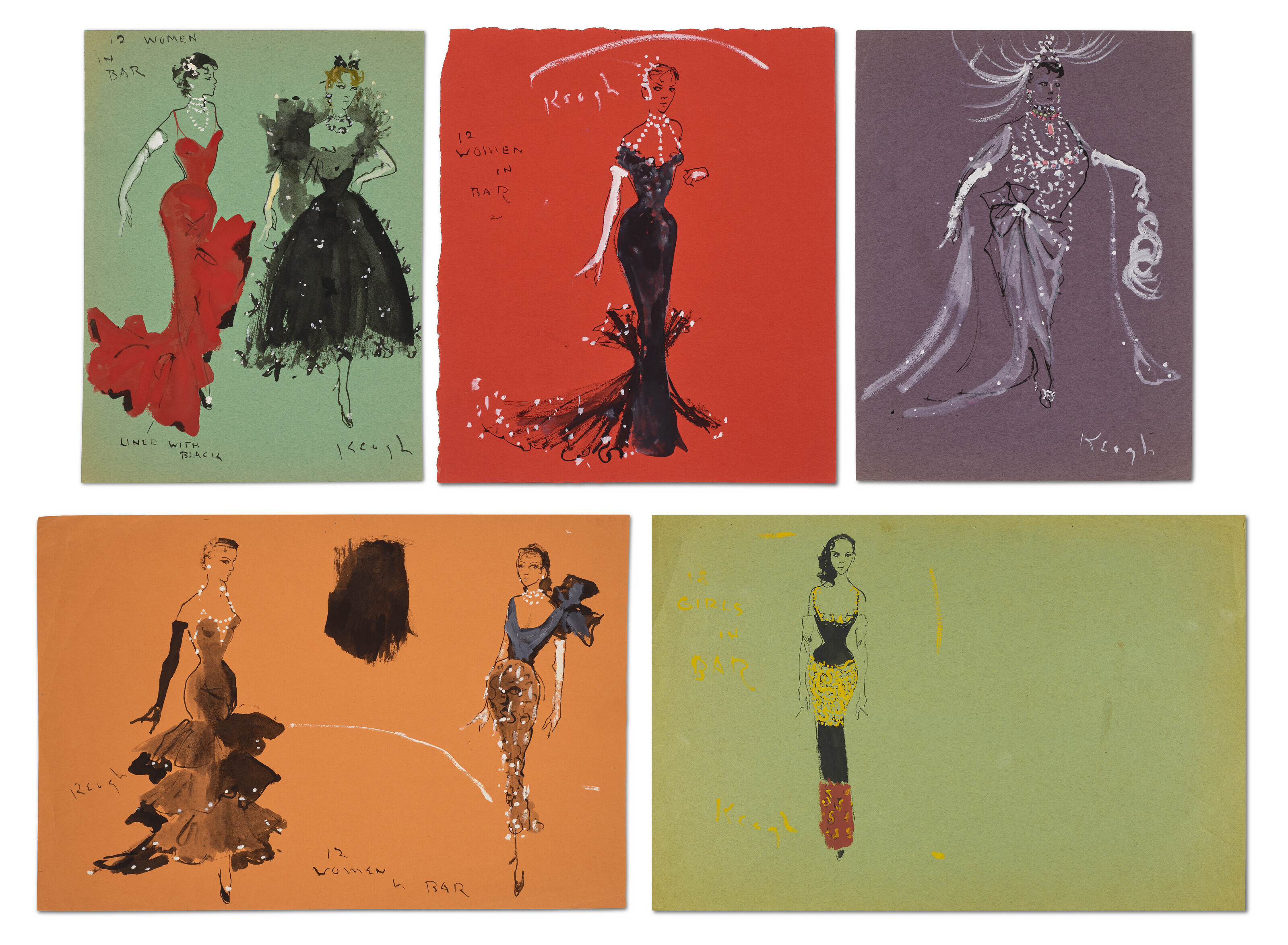 Tom Keogh (1921-1980), Women in Bar, projets de costumes non réalisés ...